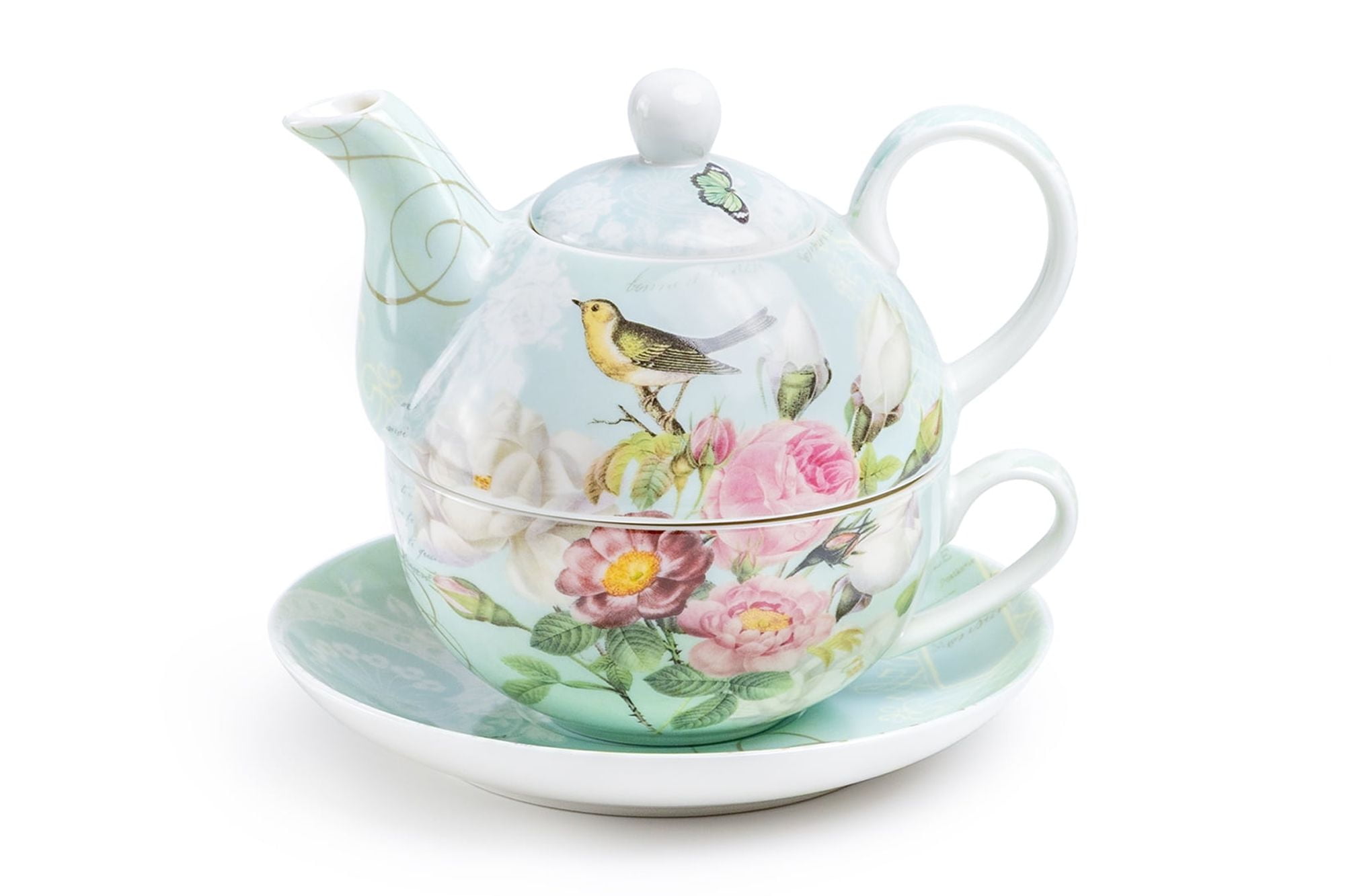 Grace Teaware Robin's Rose Garden Fine Porcelain Tea For One Set ...
