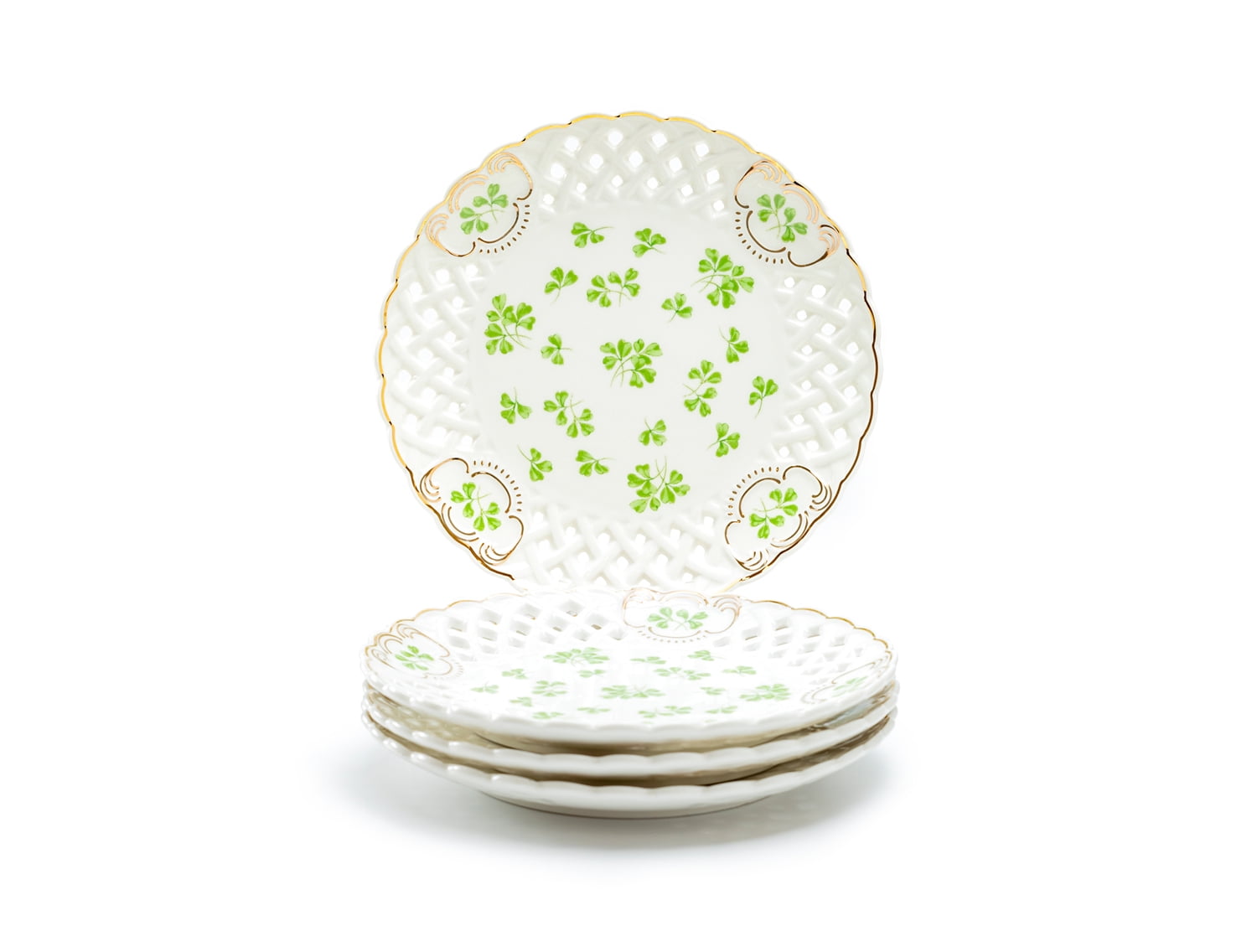Grace Teaware Set of Four 7.5" Shamrock Fine Porcelain Dessert Salad ...
