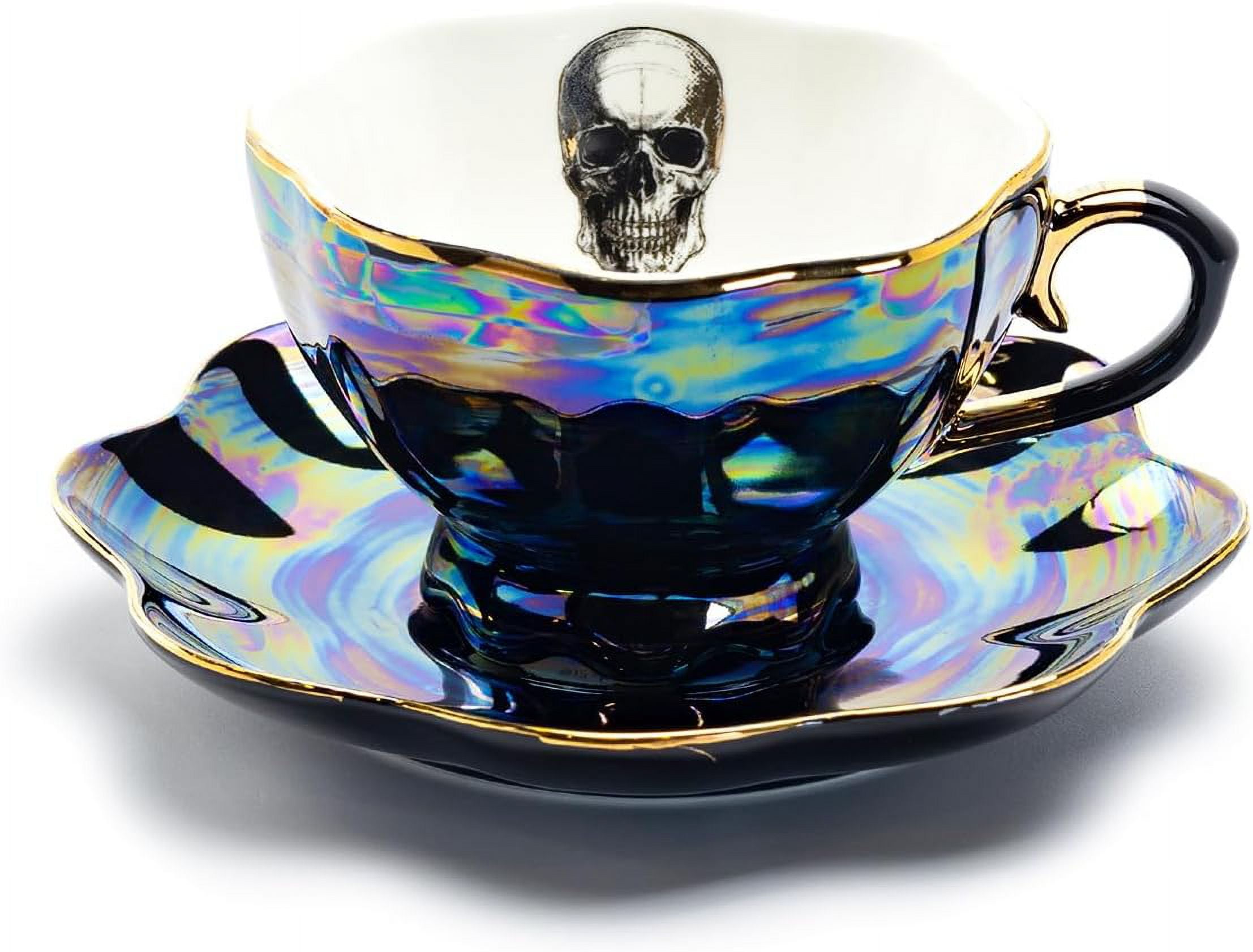 Grace Teaware Skull Black Gold Luster Tea Cup and Saucer - Walmart.com