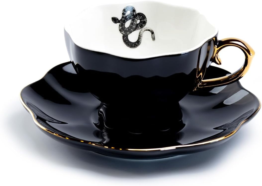 Grace Teaware Snake Black Gold Tea Cup and Saucer - Walmart.com
