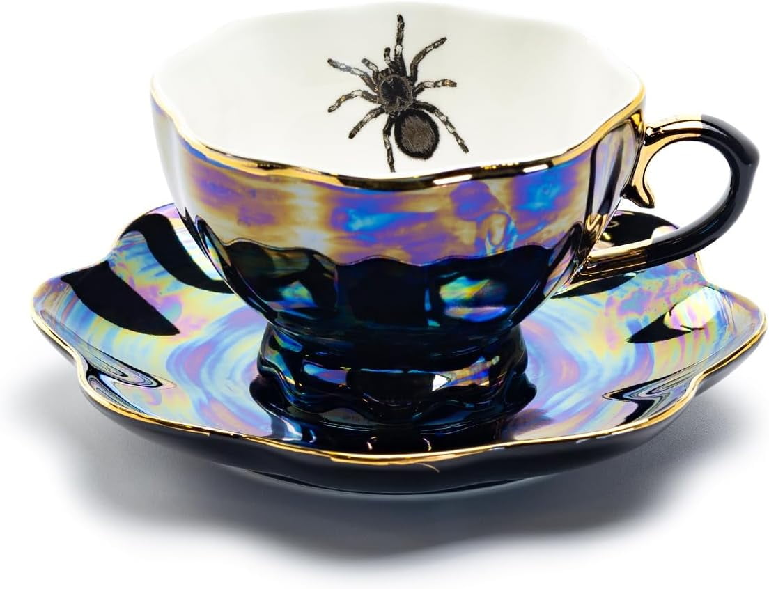 Grace Teaware Spider Black Gold Luster Tea Cup and Saucer - Walmart.com