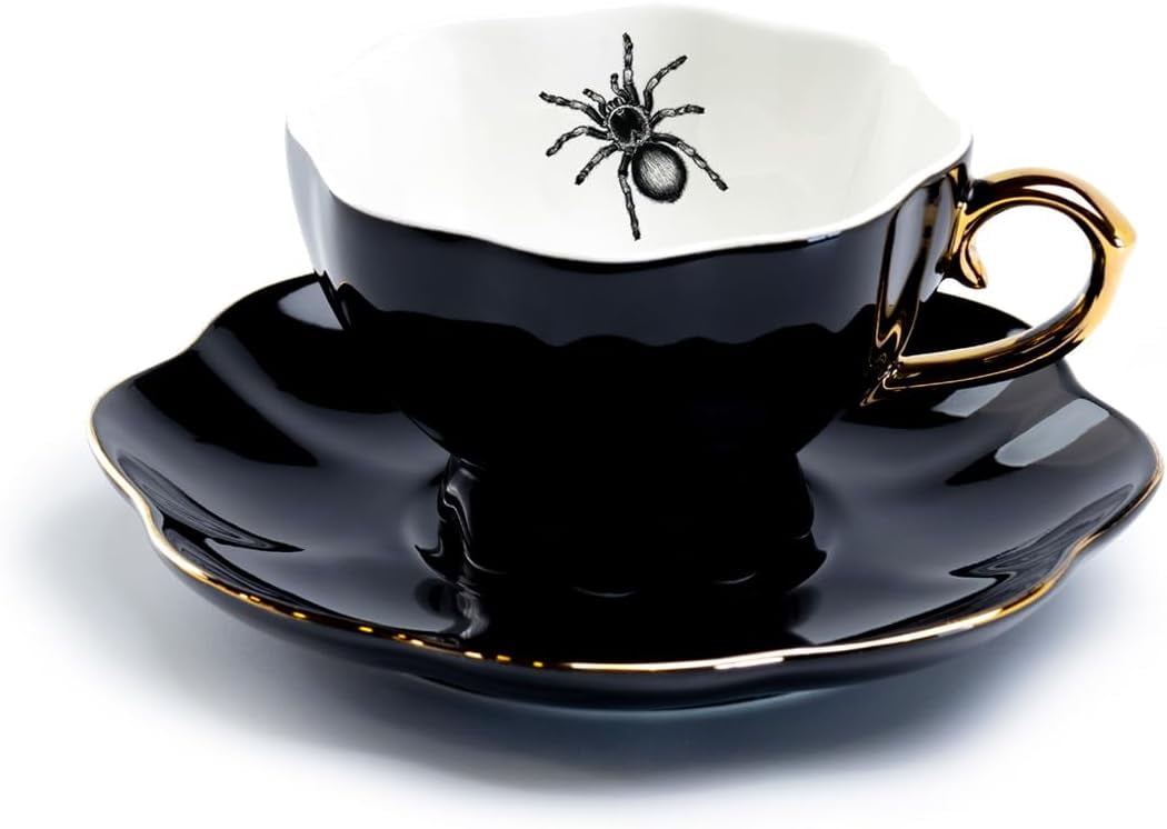 Grace Teaware Spider Black Gold Tea Cup and Saucer - Walmart.com