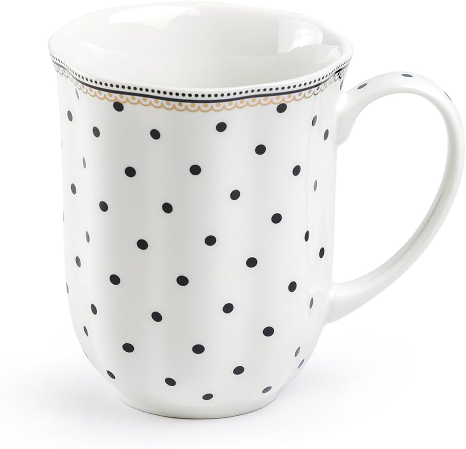 Grace Teaware Stripes and Dots 12oz Mugs, Set of 4, Assorted Designs ...