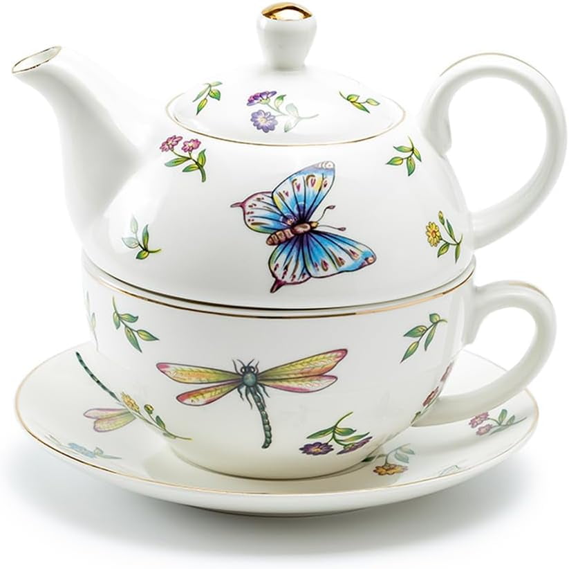 Grace Teaware Summer Garden Butterfly Drangonfly Fine Porcelain Tea For ...