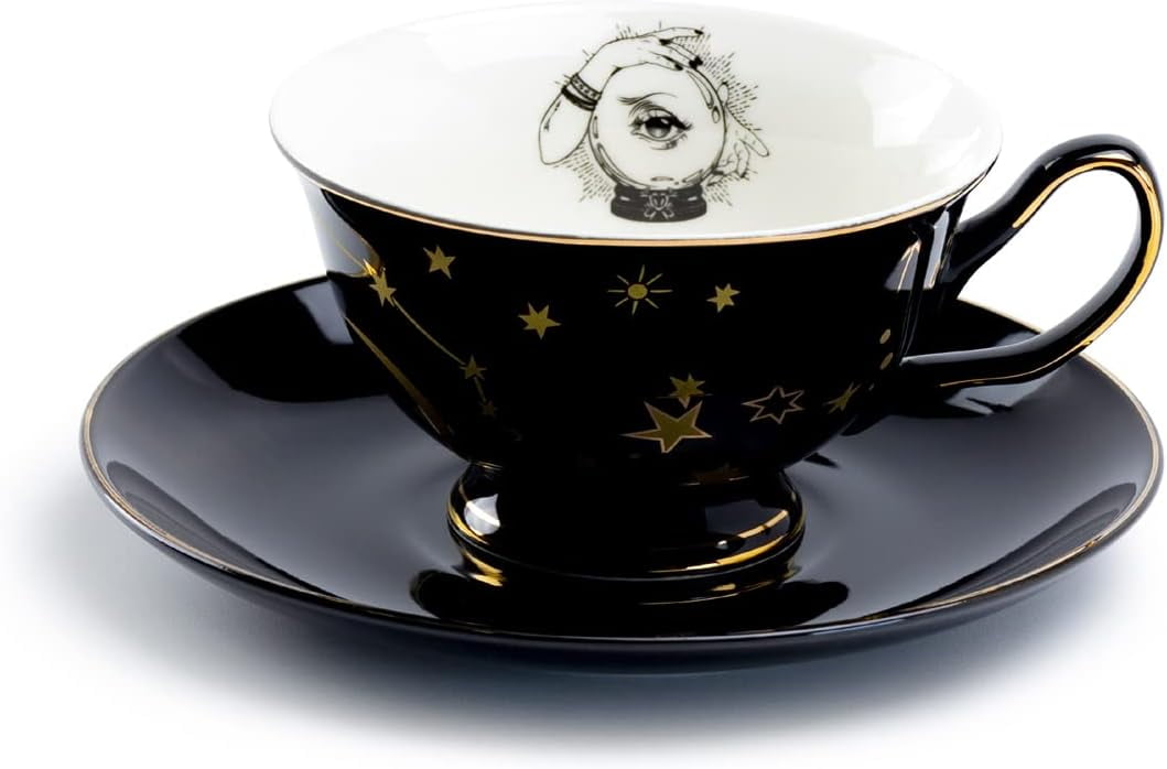 Grace Teaware Witchy Crystal Ball Astrology Black Gold Tea Cup and ...