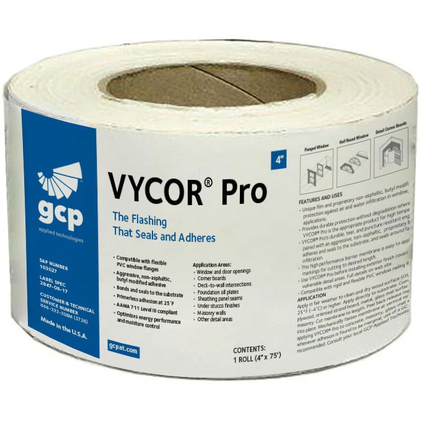 Grace Vycor PRO Self Adhering Flashing - 4 in - Single Roll - Walmart.com