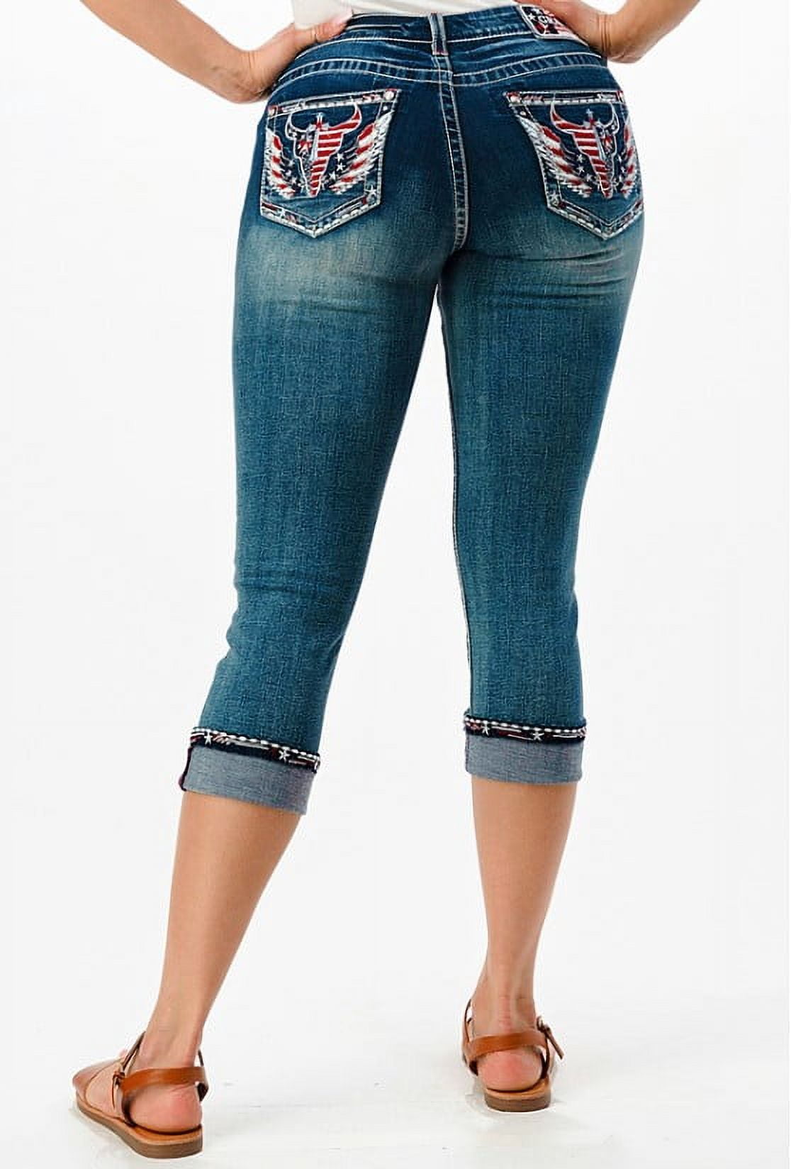 Grace in LA Women's Americana Cross Star Steerhead Embroider Capri ...