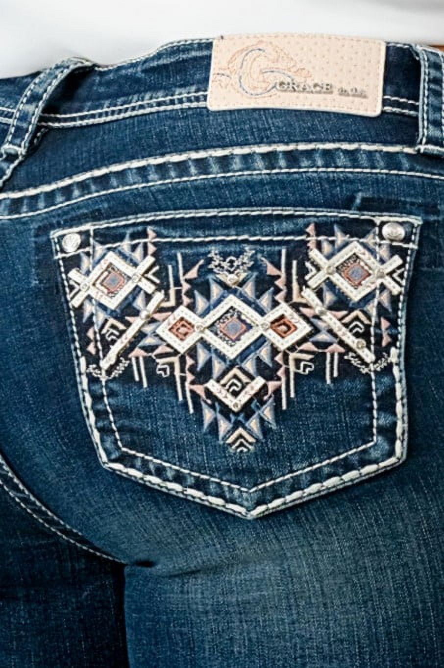 Grace in LA Women's Aztec Embroidered Pockets Skinny Fit Stretch Jeans ...