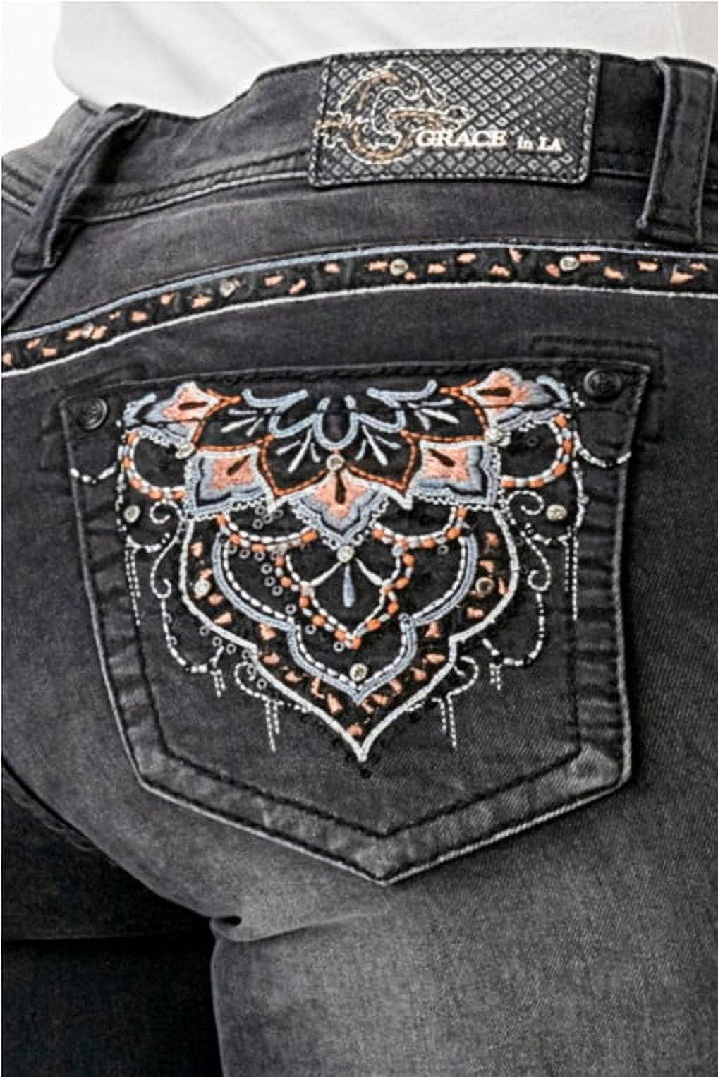 Grace in LA Women's Aztec Embroidered Pockets Stretch Bootcut Jeans (25 ...