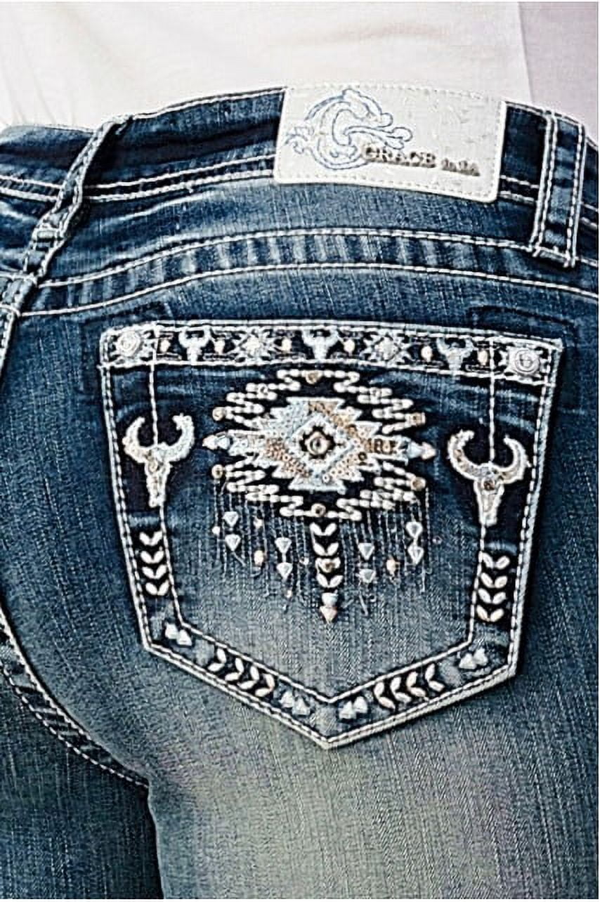 Grace in LA Women's Aztec Steer Head Rhinestone Embroidered Bootcut ...