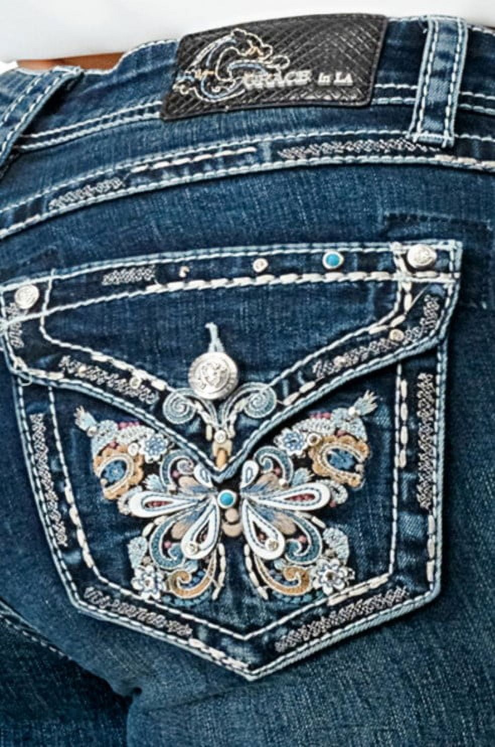 Grace in LA Mid Rise Embroidered Embellished Cotton Jeans, (Women's ...