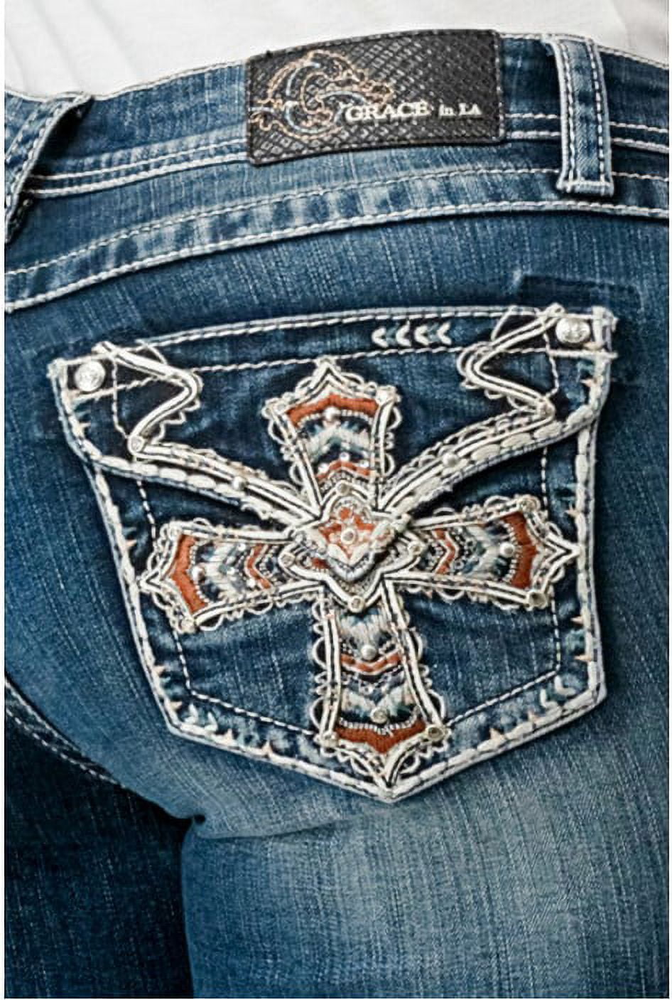 Grace In La Women's Medium Wash Mid Rise Bootcut Jeans - EB-51850 33W x ...