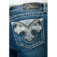 Grace in LA Women's Cross Embroidered Pocket Distressed Bootcut Stretch ...