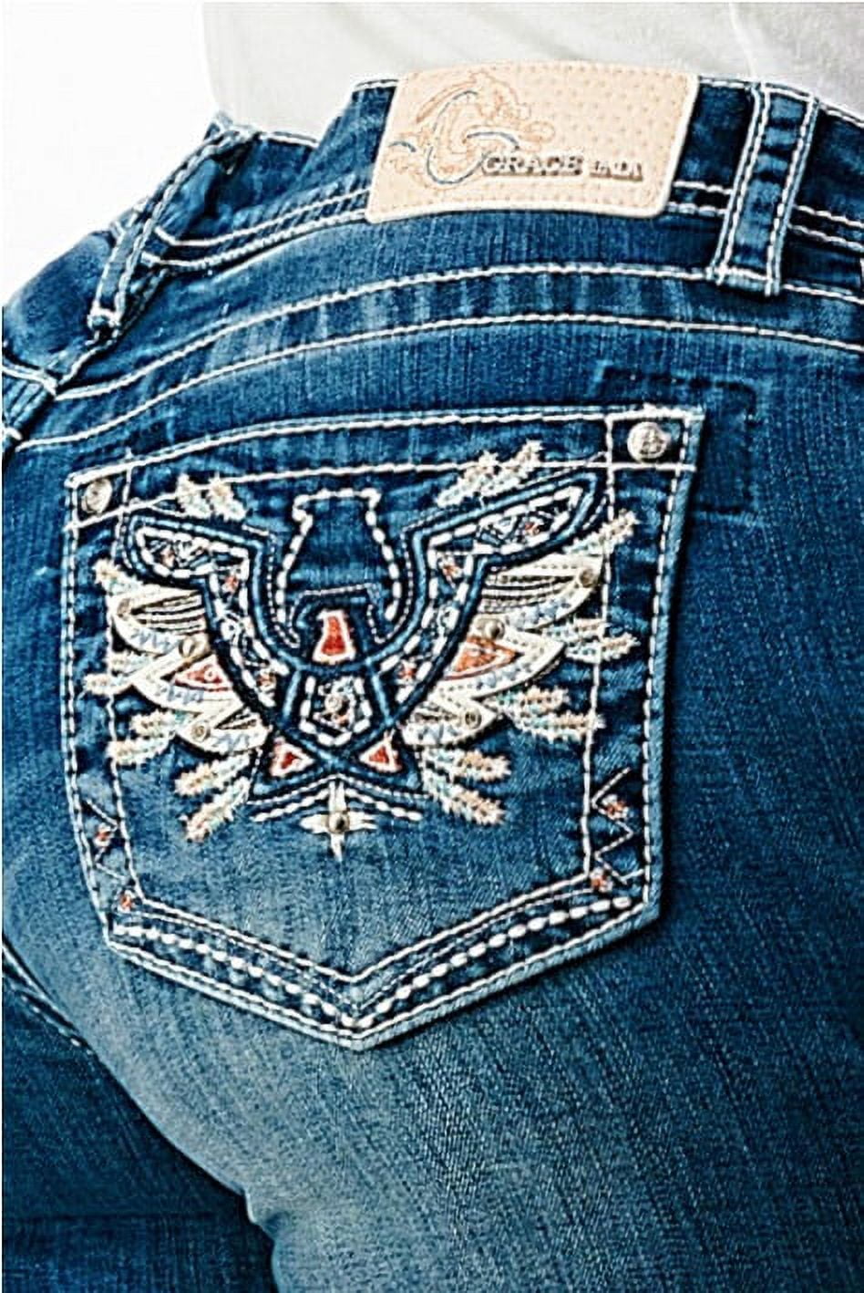 Grace in LA Women's Embroidered Pastel Wing Bootcut Stretch Jeans (29 ...