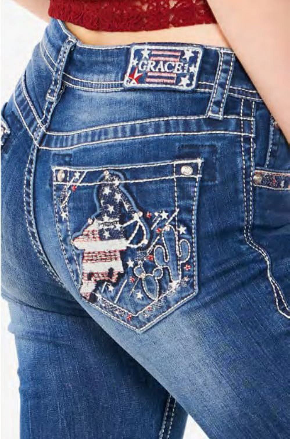 Grace in LA Women's Western Americana Embroidered Capri Cropped Stretch ...