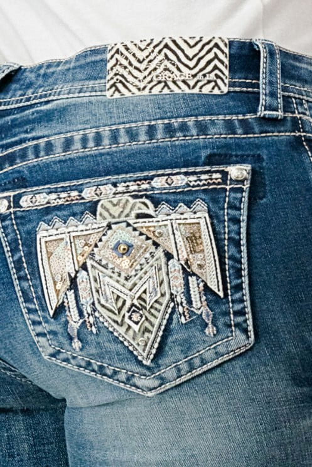 Grace in LA Women's Western Aztec Eagle Embroidered Stretch Bootcut ...