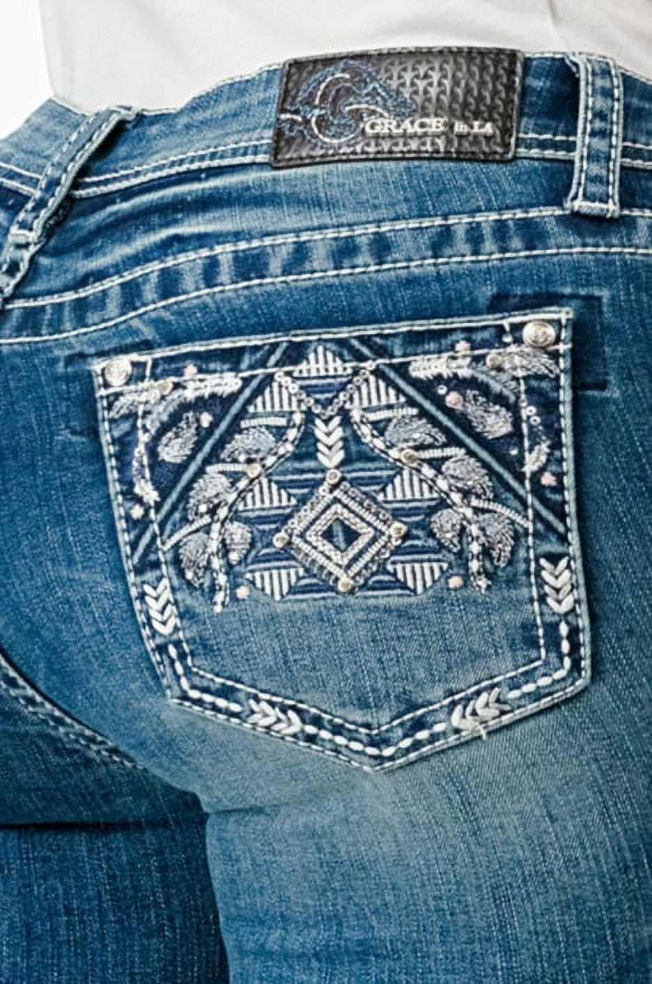 Grace in LA Women's Western Aztec Embroidered Pockets Stretch Bootcut ...