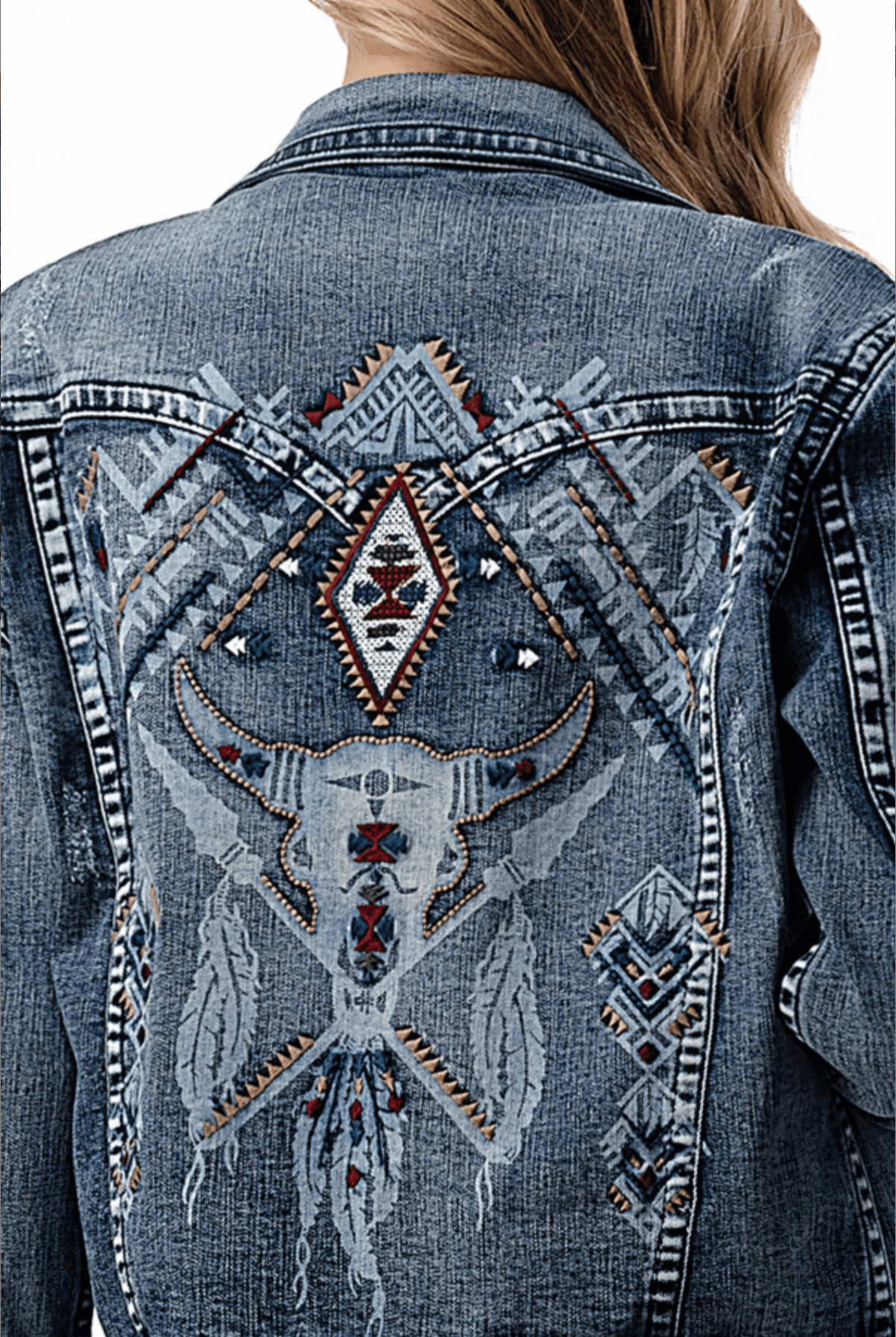 Grace in LA Women's Western Aztec Steerhead Embroidered Stonewashed ...