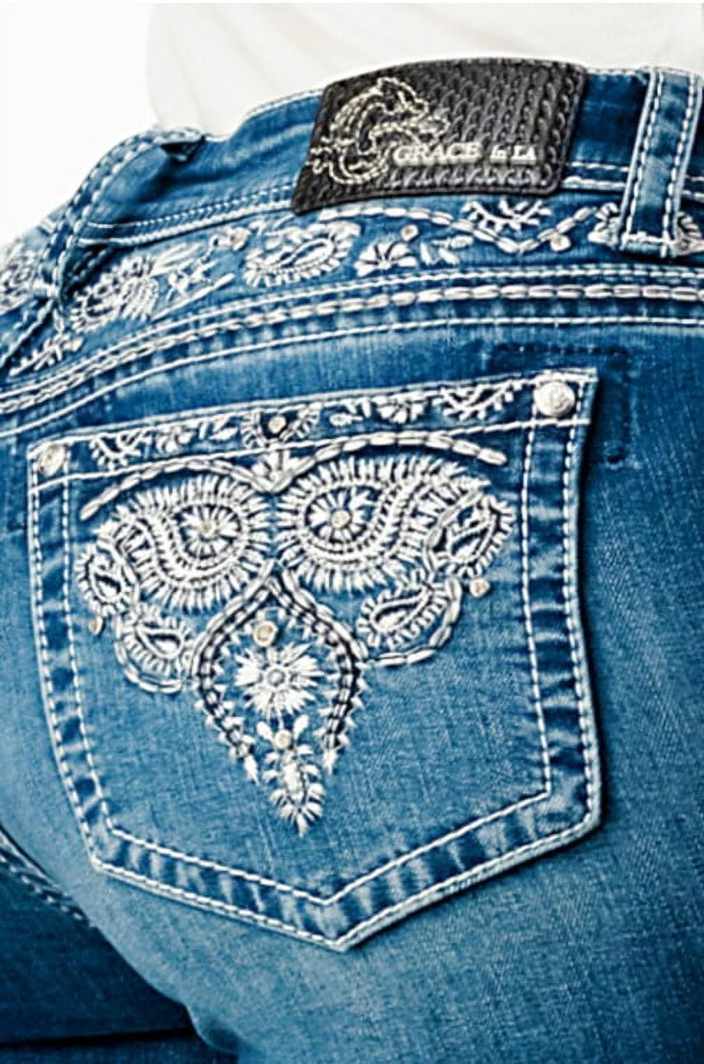 Grace in LA Women's Yoke Embroidered Pockets Stretch Bootcut Jeans (34 ...