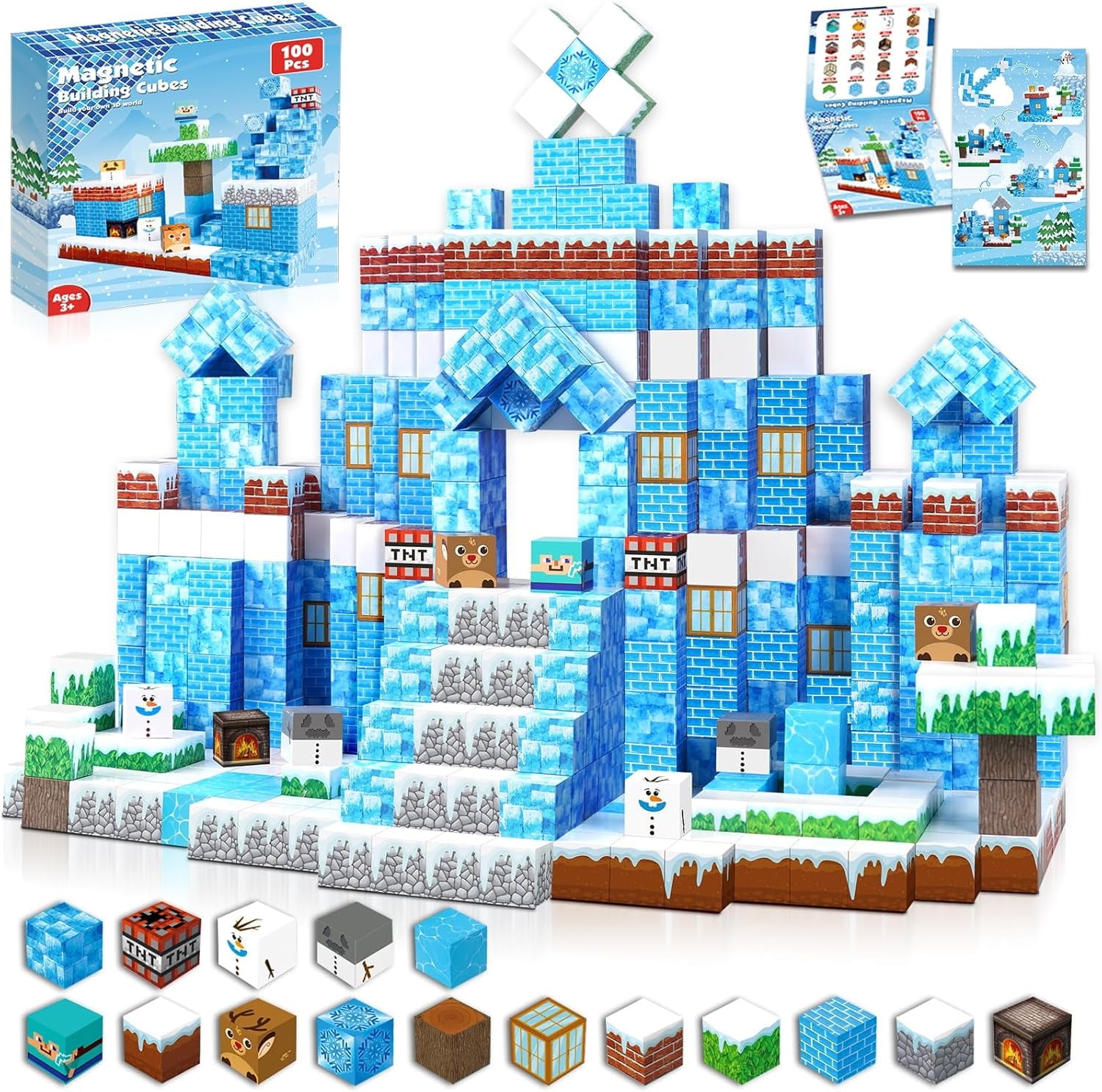 GraceDuck Magnetic Blocks - 100PCS Magnetic Blocks Build Frozen Castle ...