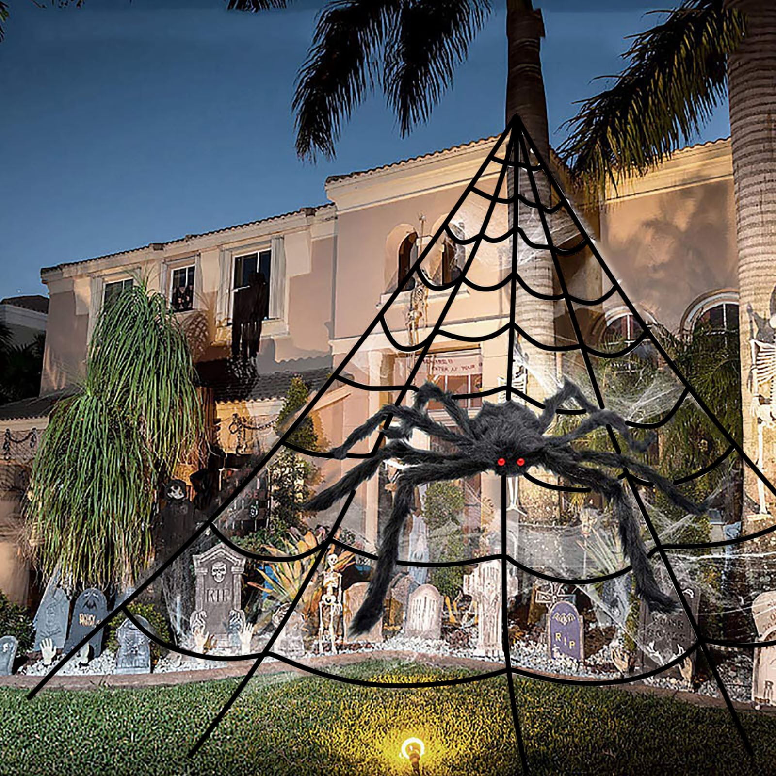 GraceGlim 197" Halloween White Spider Web + 49" Giant Spider ...