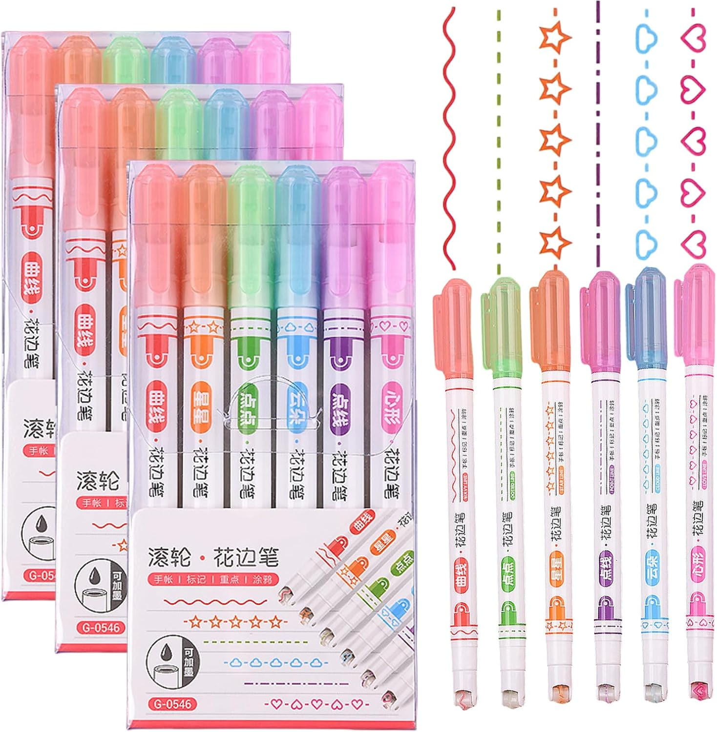 GraceGrip MagicBorder Pen, Magic Border Pen, 6 Colors Curve Highlighter Pens Set, Curve ...