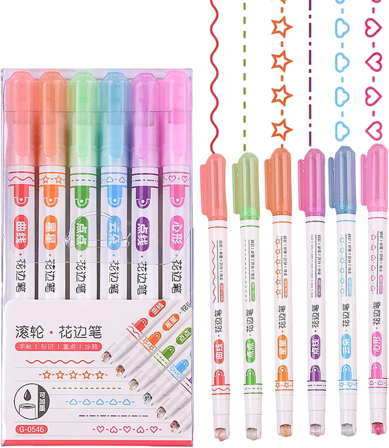 GraceGrip MagicBorder Pen, Magic Border Pen, 6 Colors Curve Highlighter ...