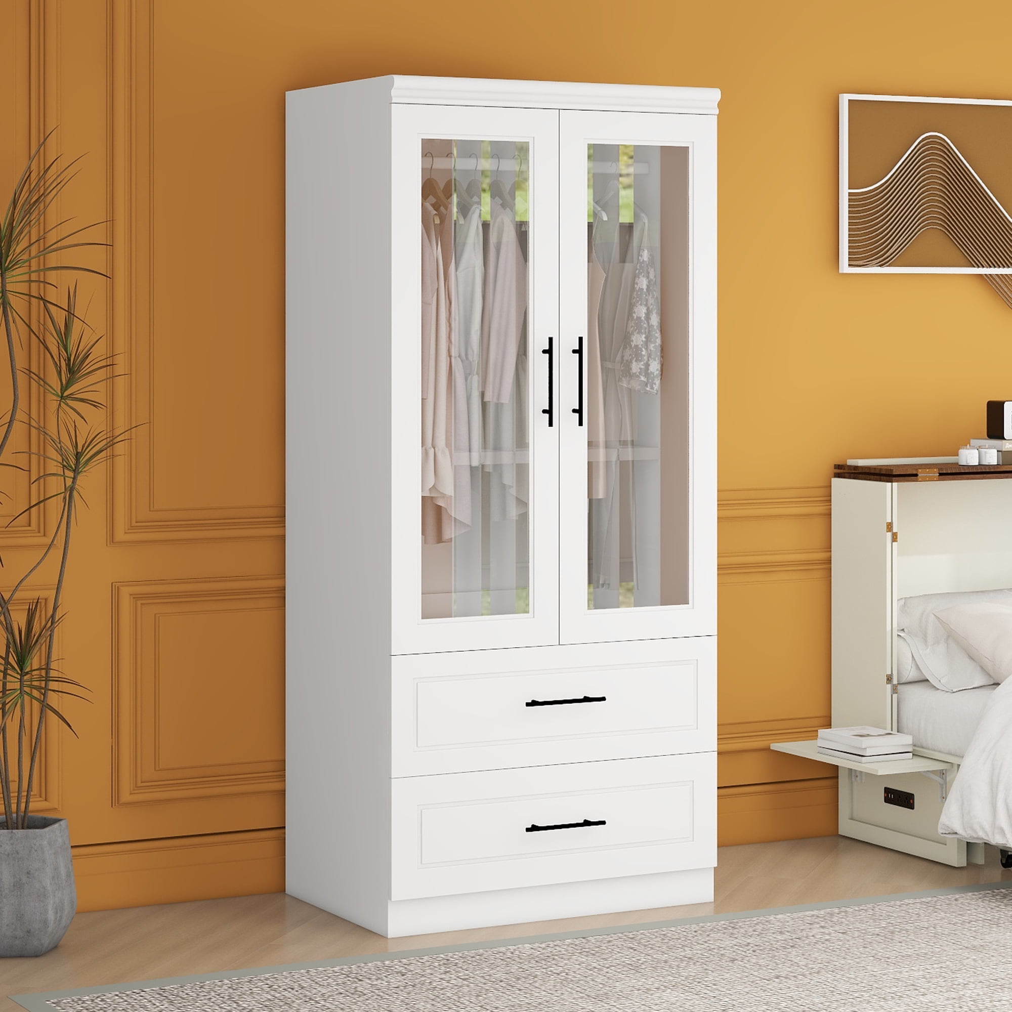 GraceGrove Armoire Wardrobe Closet with 2 Doors, 71" High Bedroom ...