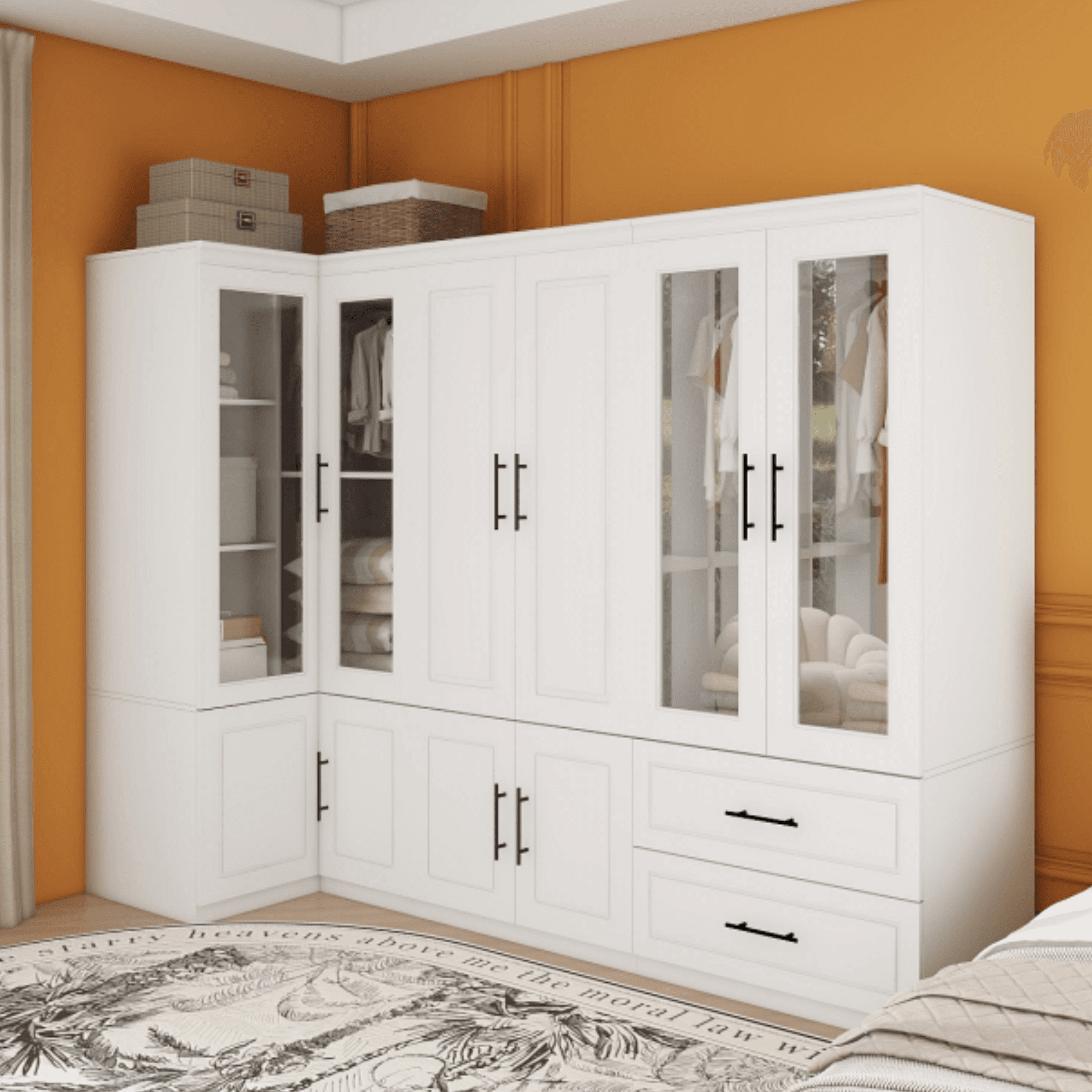 GraceGrove Armoire Wardrobe Closet, Bedroom Armoire with Glass Door ...