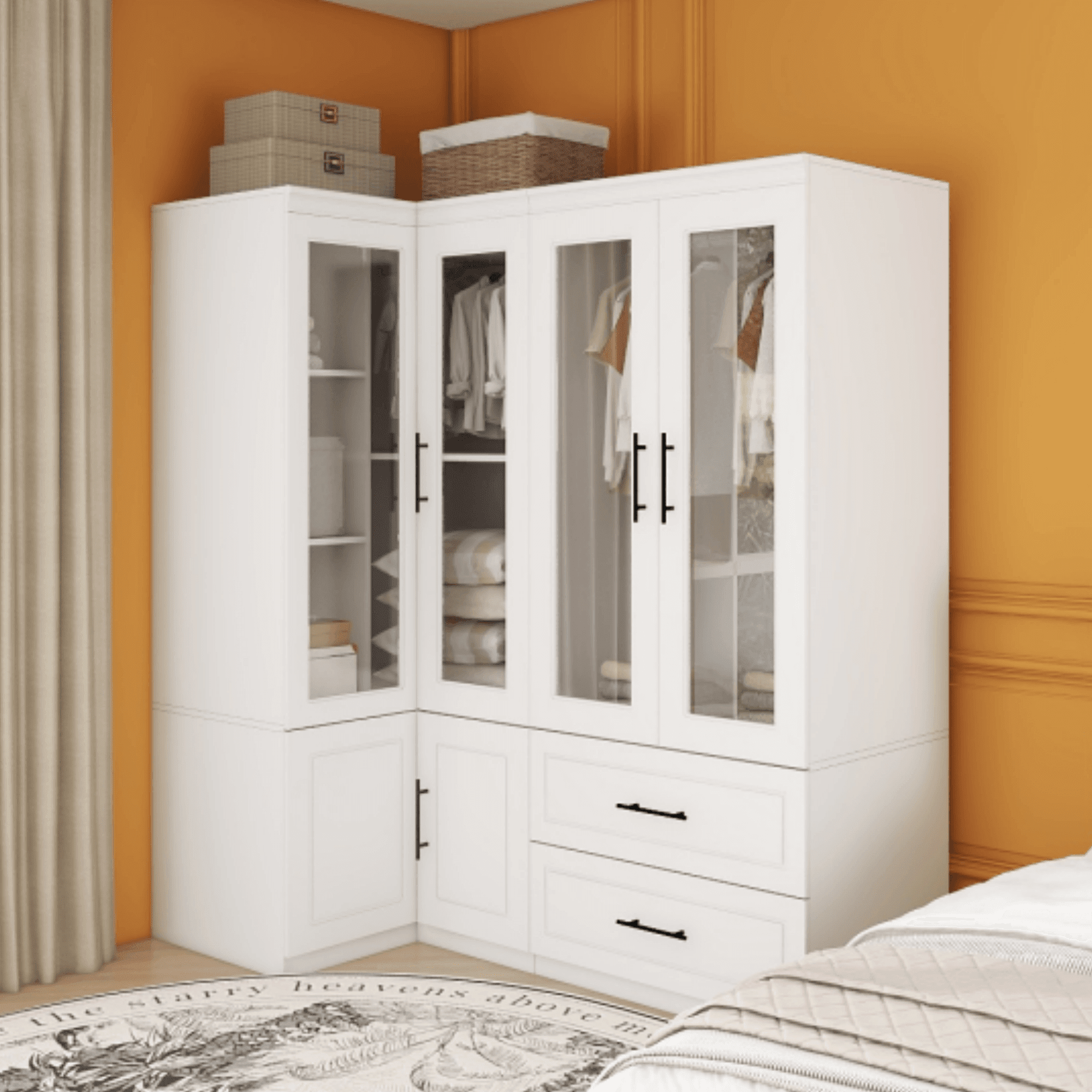 GraceGrove Armoire Wardrobe Closet, Bedroom Armoire with Glass Door ...