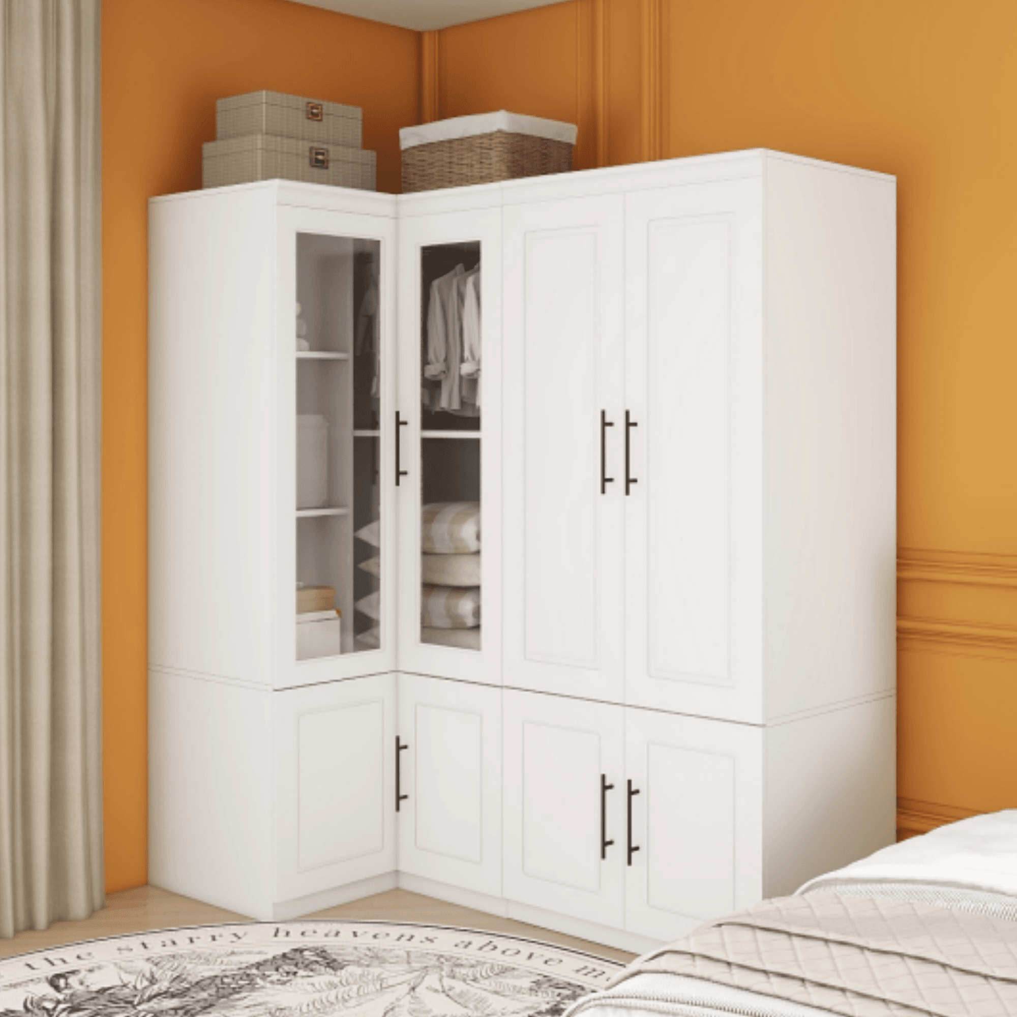 GraceGrove Armoire Wardrobe Closet, Bedroom Armoire with Glass Door ...