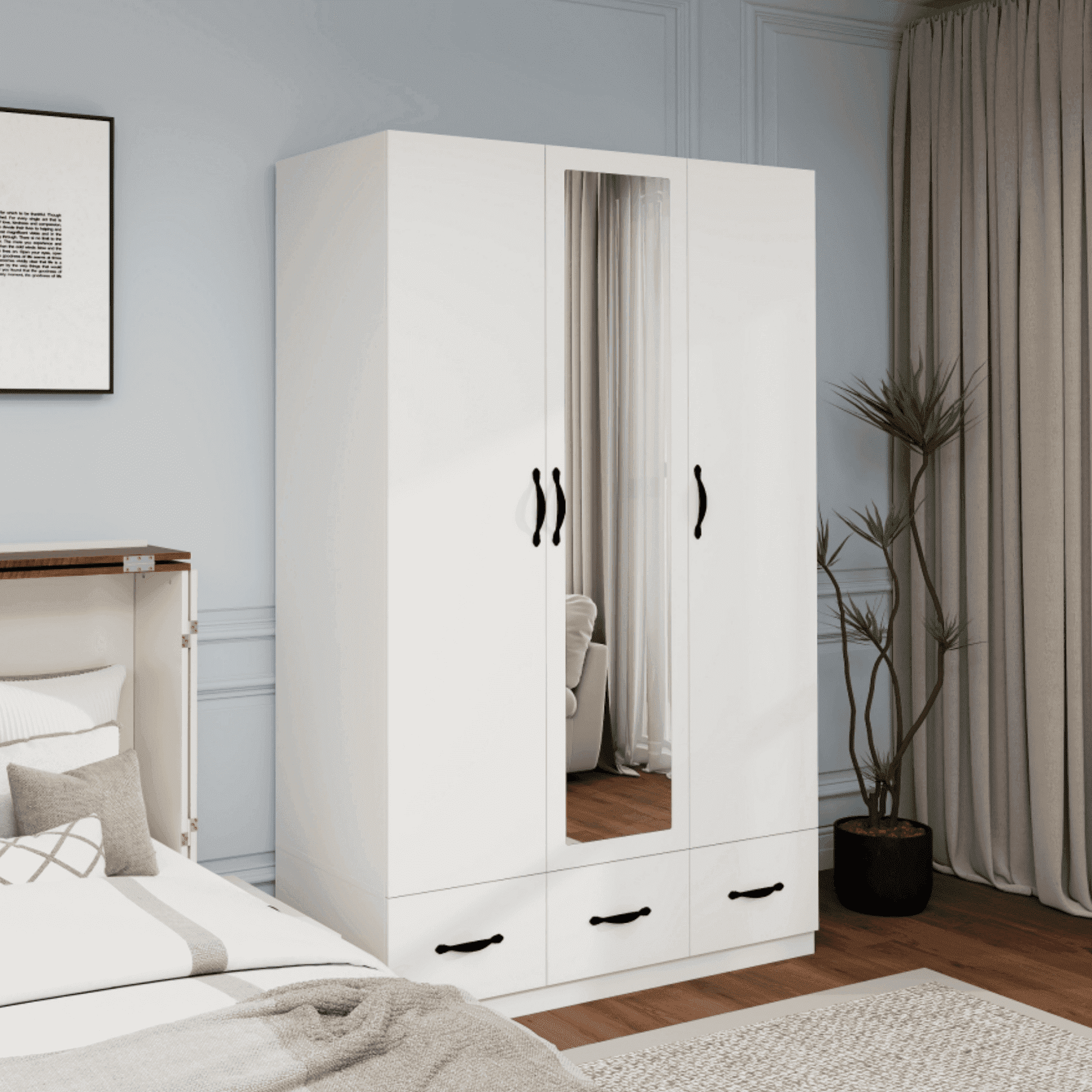 GraceGrove Armoire Wardrobe Closet With Mirror, Wardrobe Closet With ...