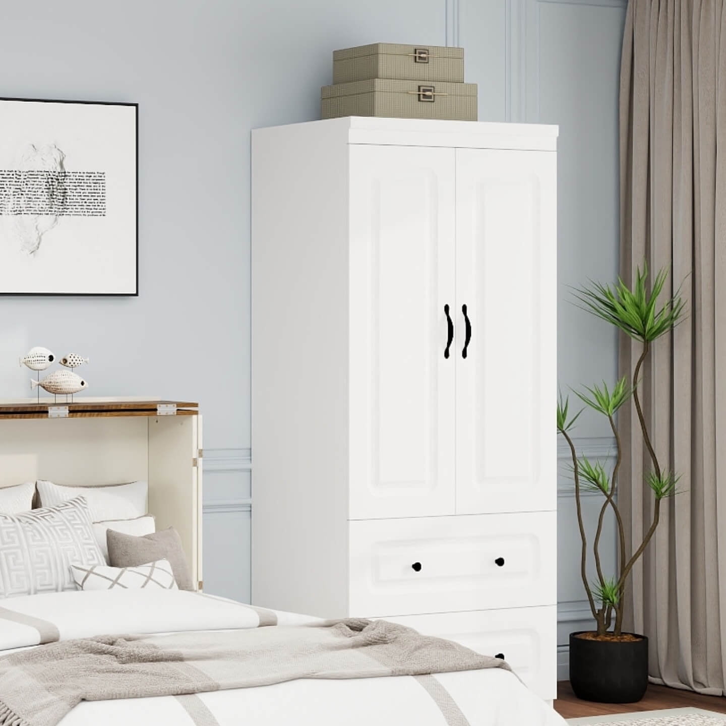 GraceGrove Wooden Armoire Wardrobe Closet with 2 Doors, 71" High ...