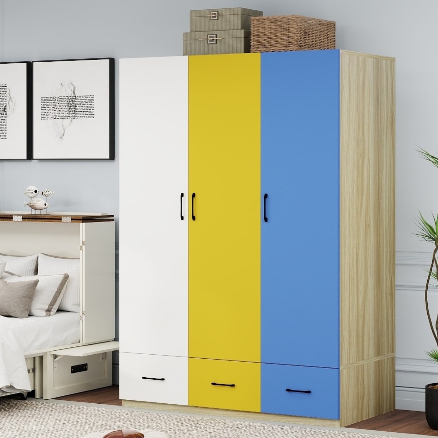 GraceGrove Wooden Armoire Wardrobe Closet with 3 Doors, 67" High ...