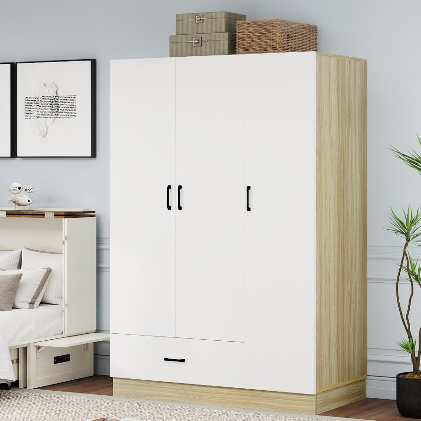 GraceGrove Wooden Armoire Wardrobe Closet with 3 Doors, 69" High ...