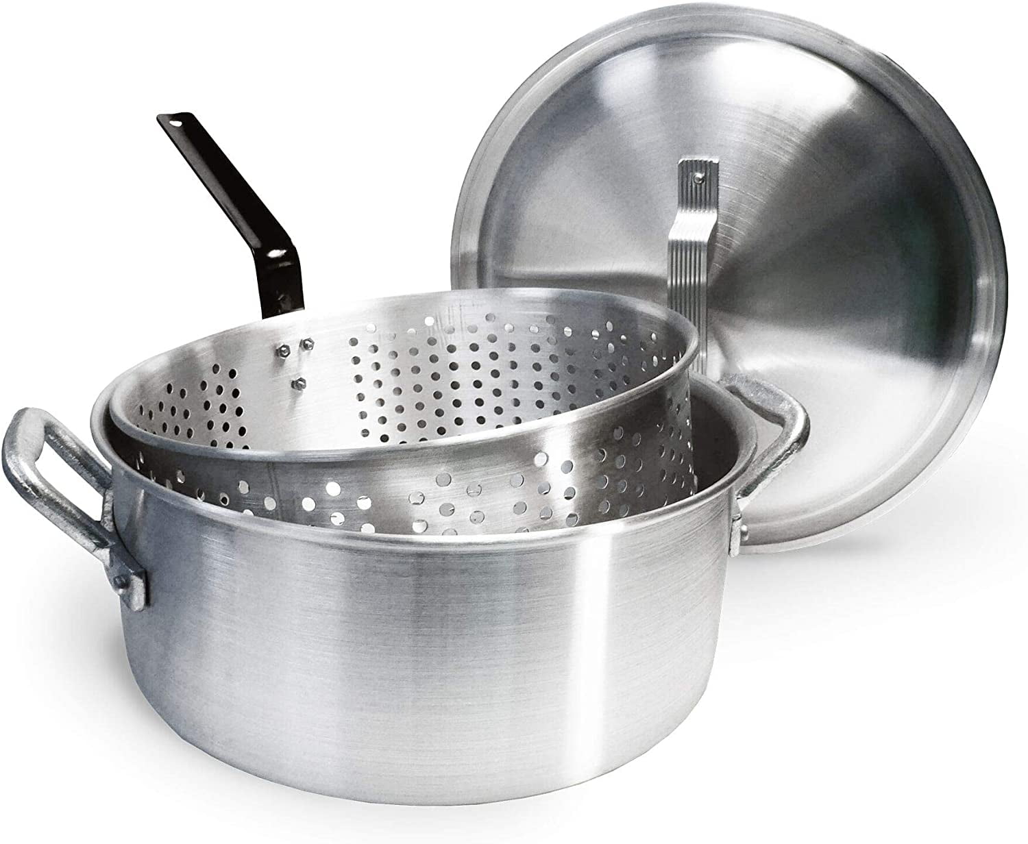 GraceHome-US 1350 14-qt Aluminum Fry Pot w/ Lid and Aluminum Perforated ...