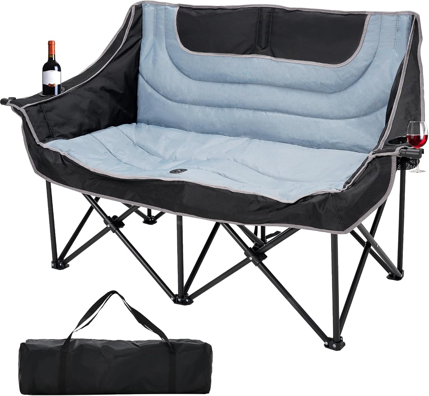 GraceHome-US Double Camping Chair, Folding Camping Loveseat Duo Chair ...