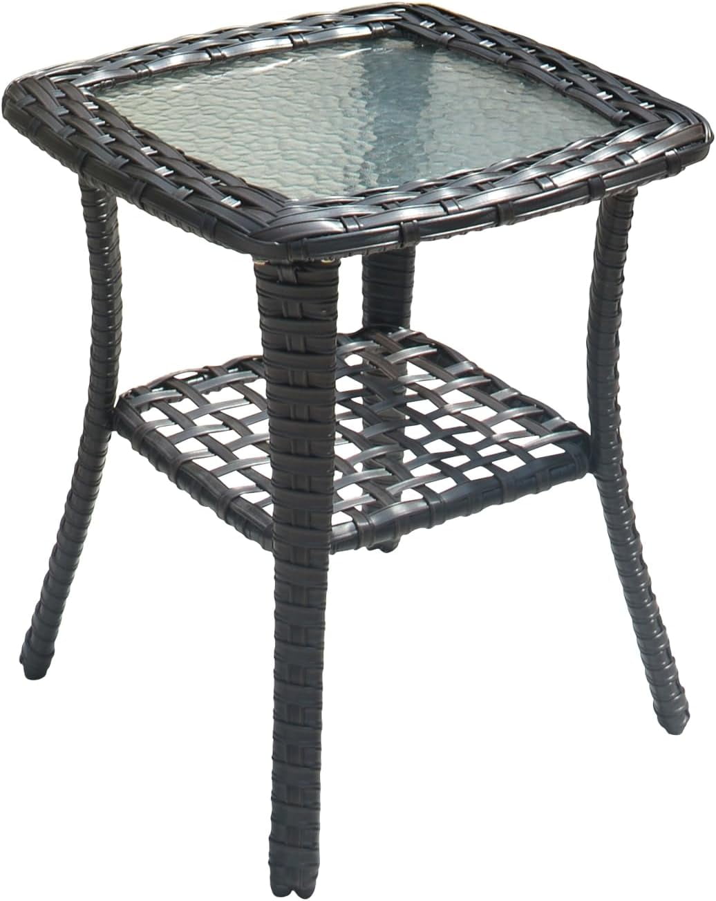 GraceHome-US Outdoor Side Table with Storage, 2 Tier Patio Wicker ...