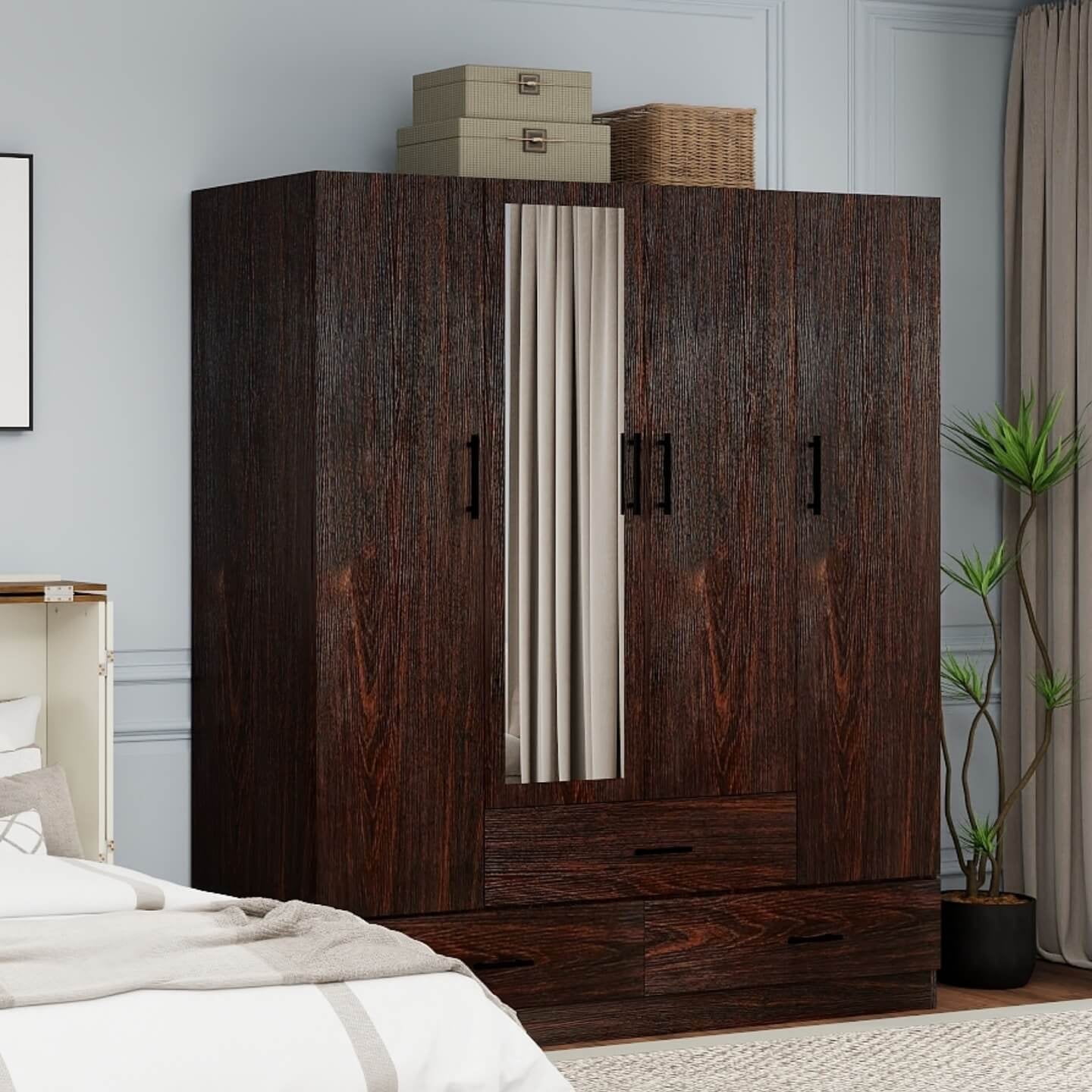 GraceWooden Armoire Wardrobe Closet with 4 Doors, 71" High Bedroom ...