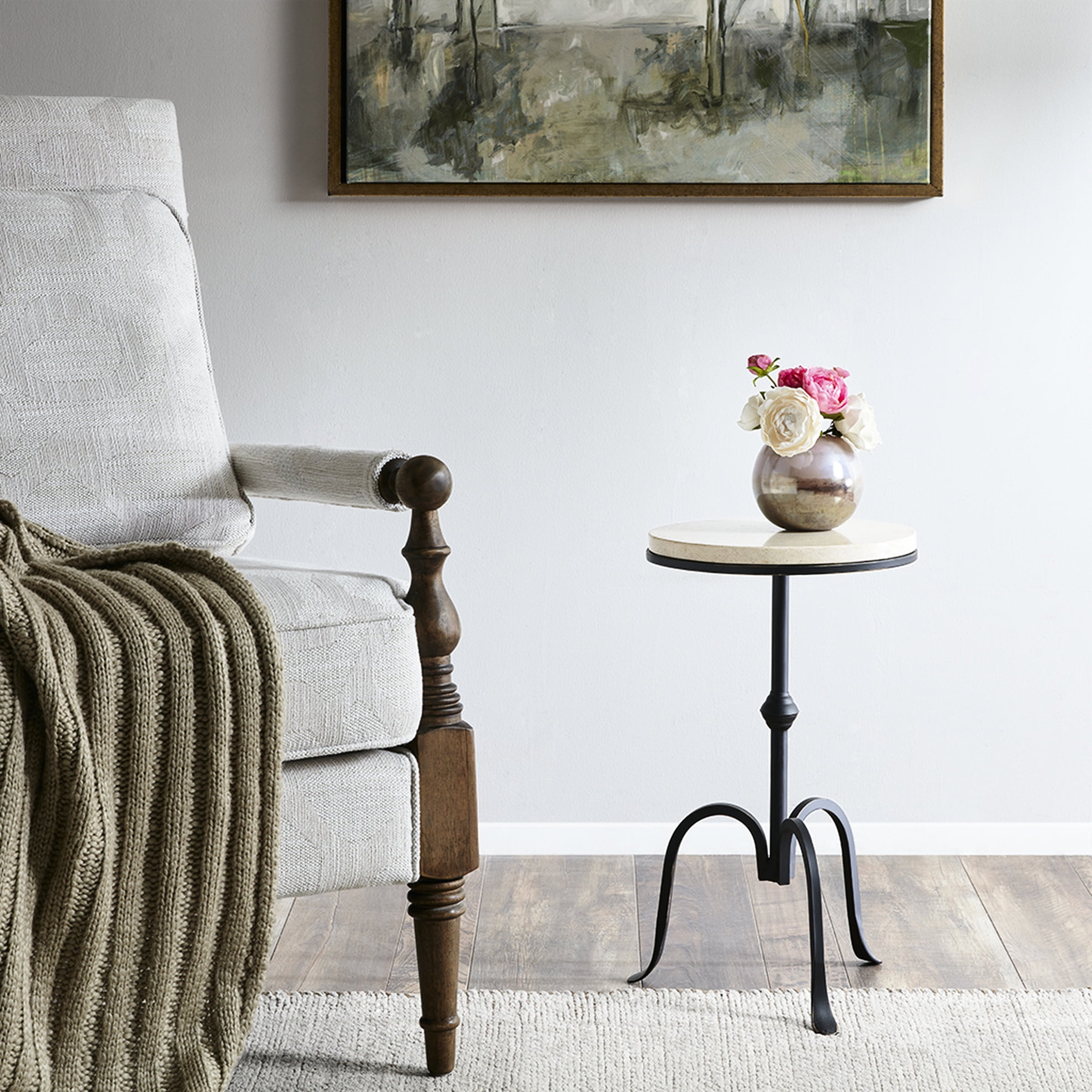Graceful Black Metal Frame Marble Accent Table For Bedroom Splendid ...