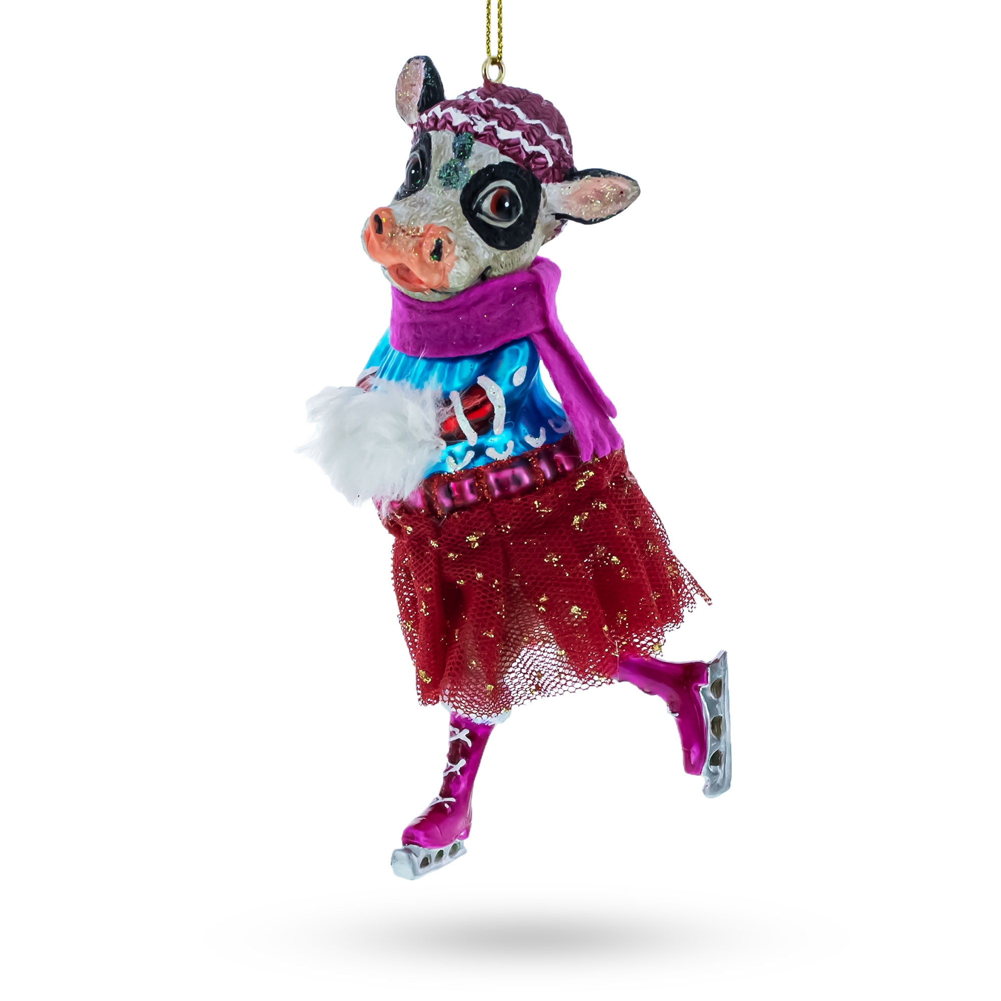 Cow Ice Skating in Winter Wonderland Glass Christmas Ornament - Walmart.com