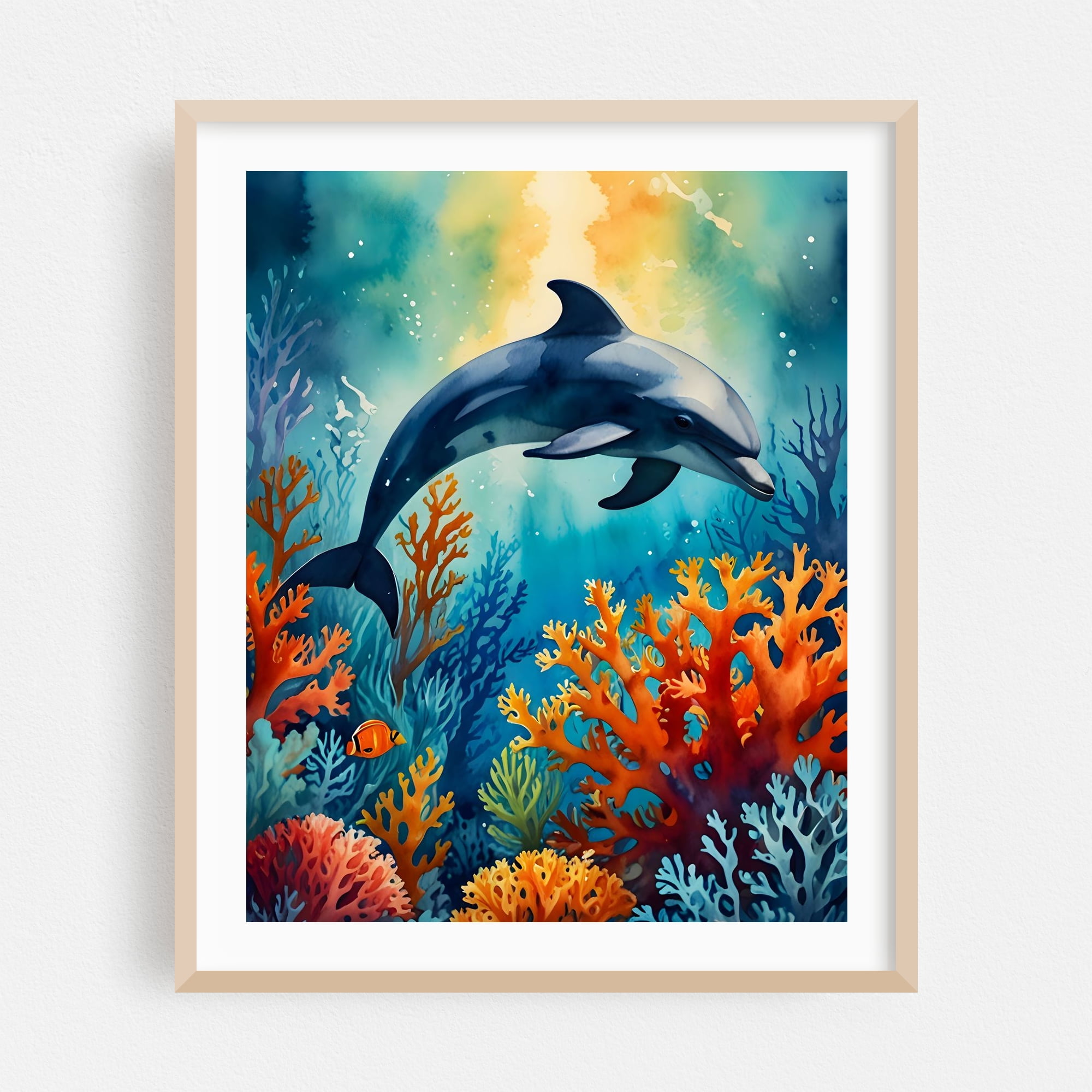 Graceful Dolphin in Coral Paradise - India Illustration Ocean Marine ...