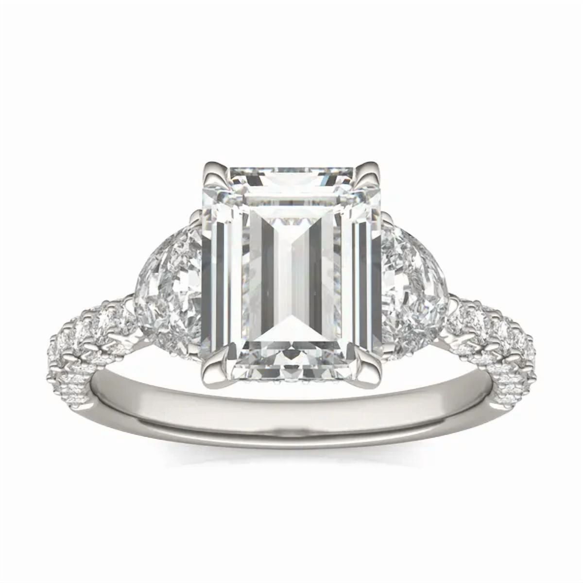 Graceful Half Moon Side Diamond Wedding Ring, 2.2 Ct Simulated Emerald ...