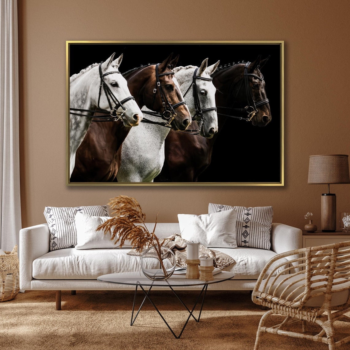 Graceful Horses Wall Art Equestrian Beauty Poster White Black Brown ...