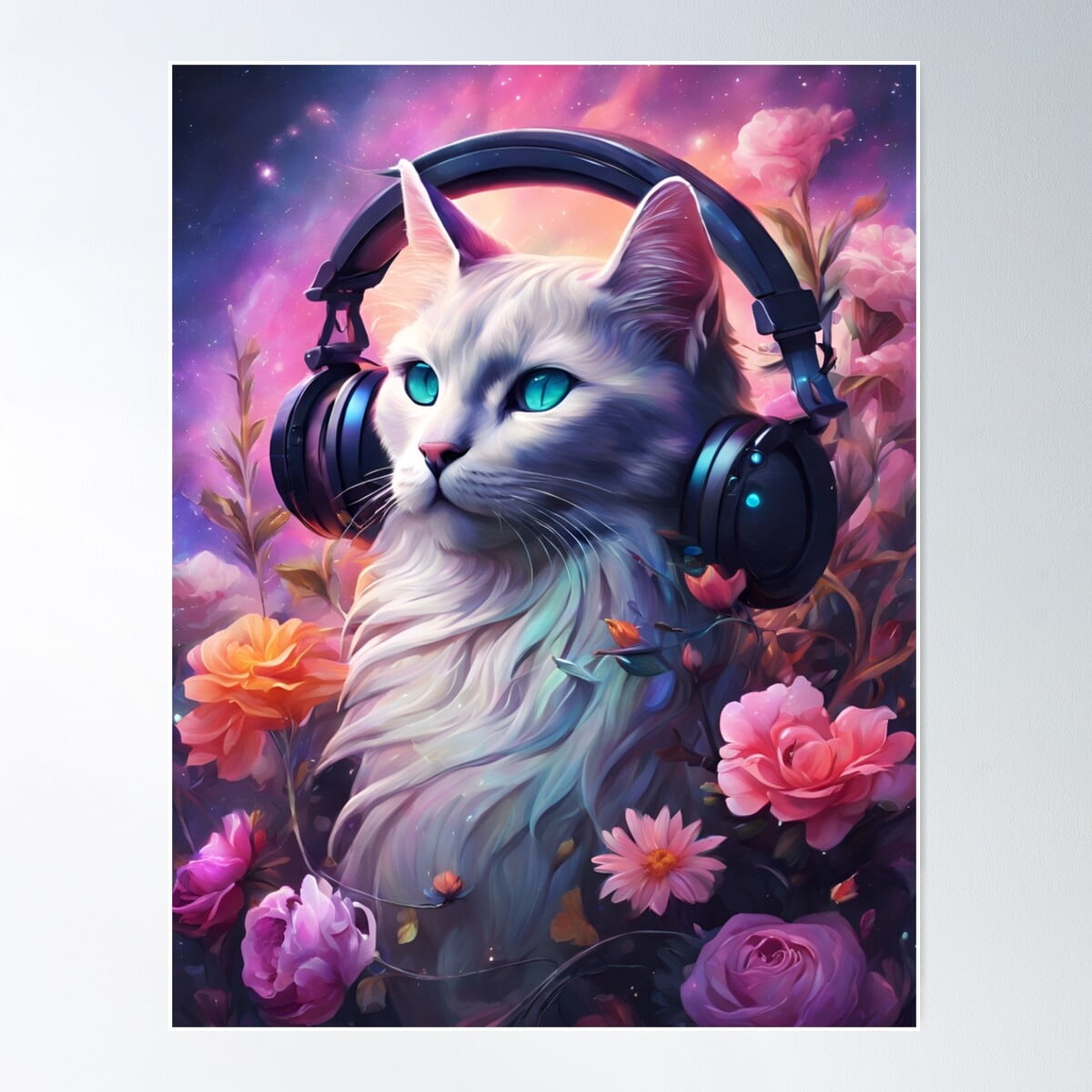 Graceful Kitty And Beats Poster Wall Art, Modern Wall Decor For Living ...