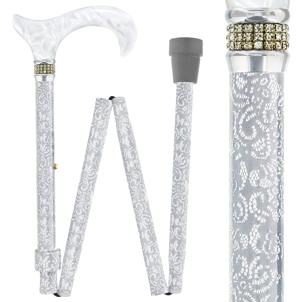 Graceful Lace Designer Adjustable Folding Cane with Rhinestone Collar ...