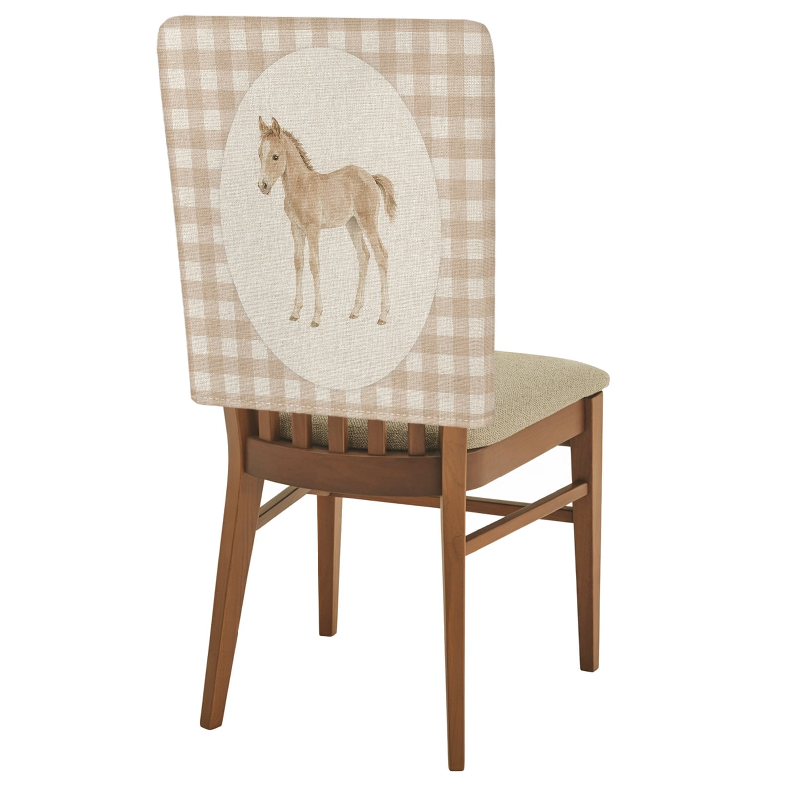 Graceful Pony Chair Back Covers Set of 4 Retro Natural Horse Linen ...