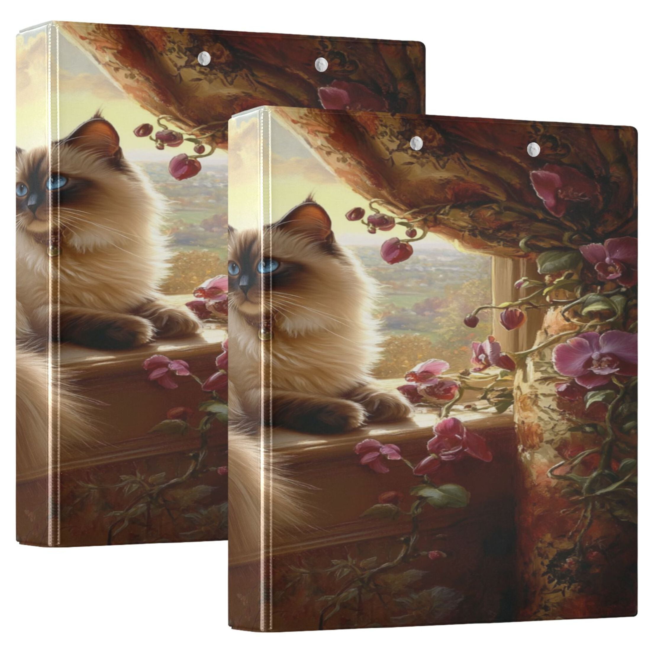 Graceful Siamese Cat Pattern 12.4x10.6in PVC Round Ring Binders, 2-Pack ...
