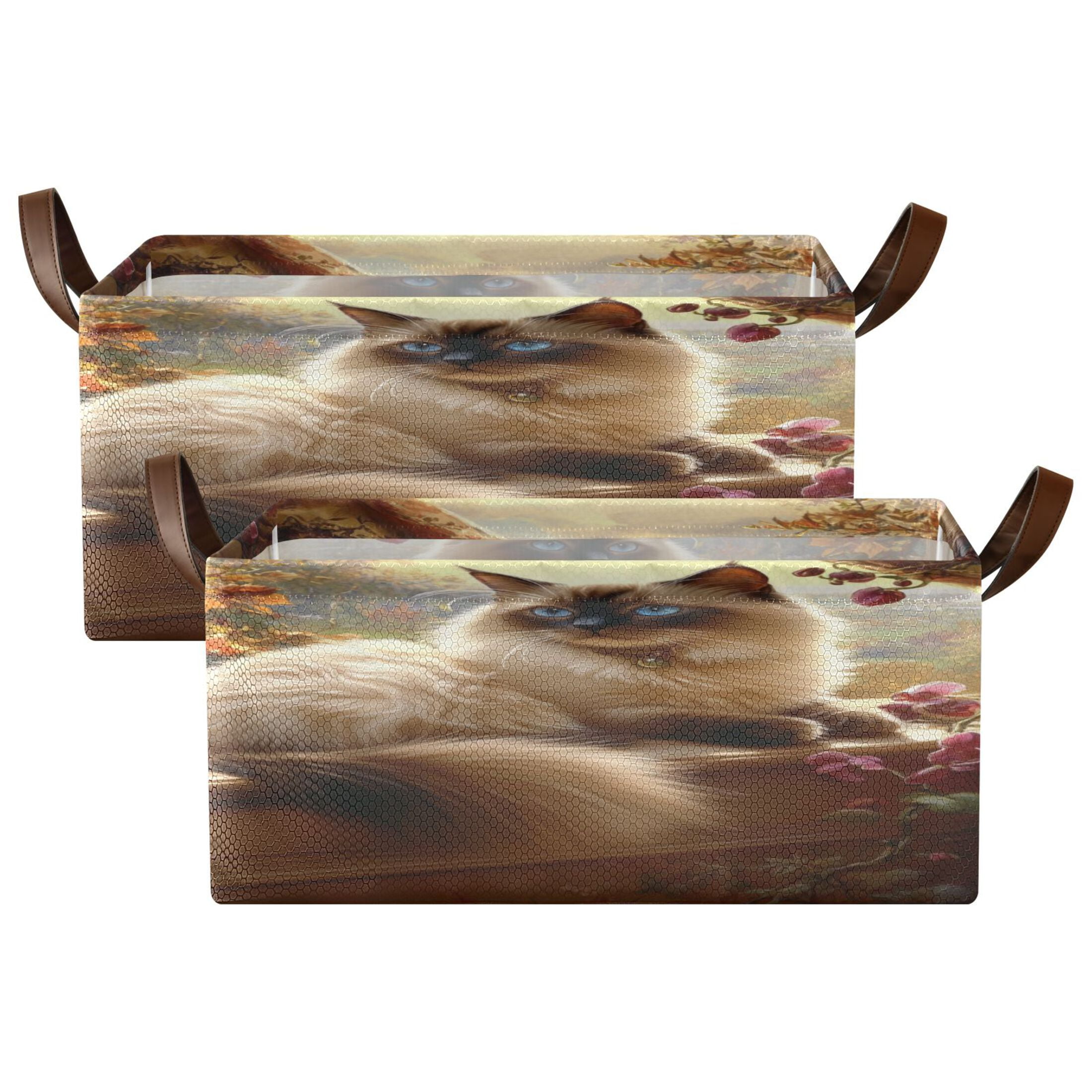 Graceful Siamese Cat Pattern Shelf Baskets Set of 2 Foldable Metal ...