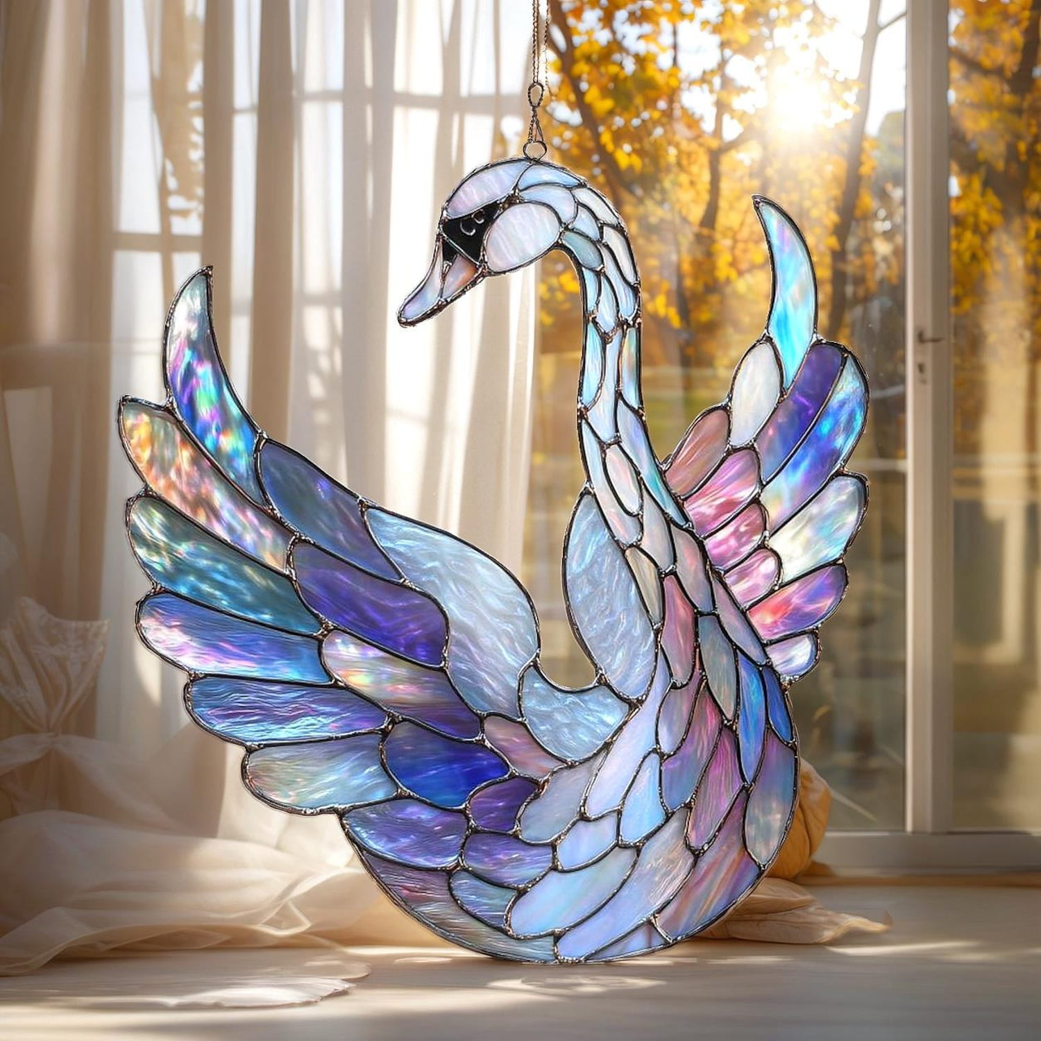 Graceful Swan ACRYLIC Faux Stained Glass Suncatcher – Iridescent ...
